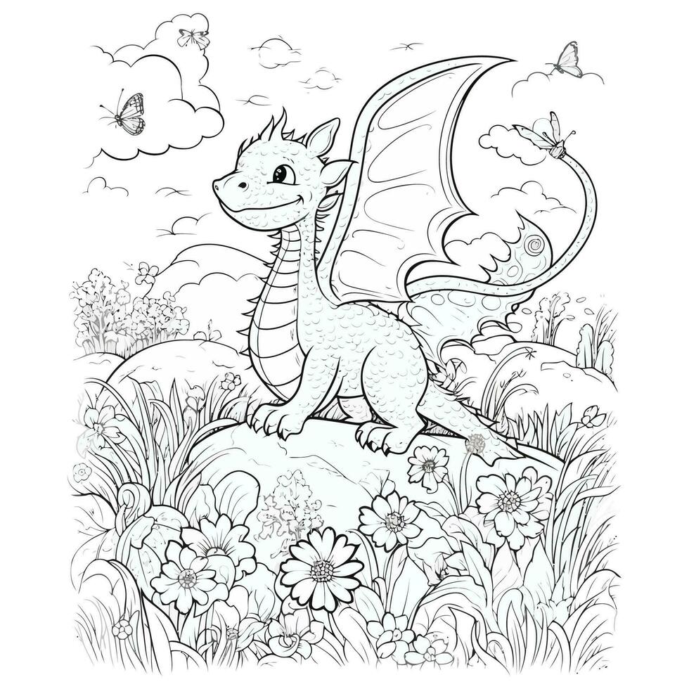 Cute Dragon Coloring Book Pages 23781486 Vector Art at Vecteezy