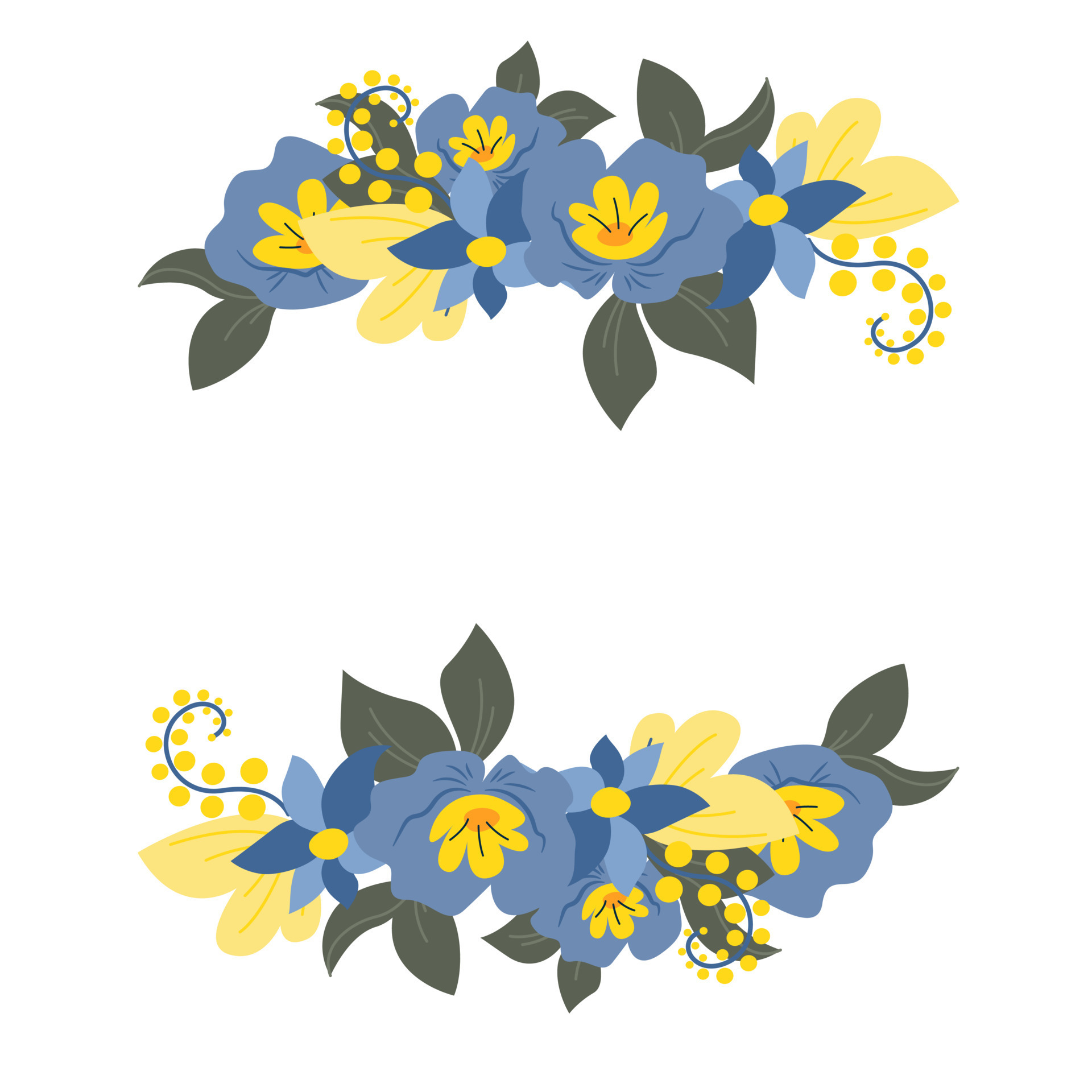 Floral frame in yellow and blue colors on white background, Vector ...