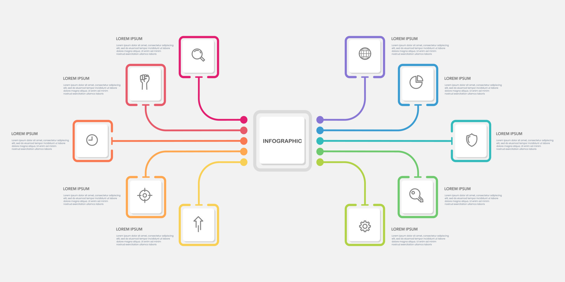 Infographic diagram 10 options or steps. Mind Map, Process, Flowchart ...