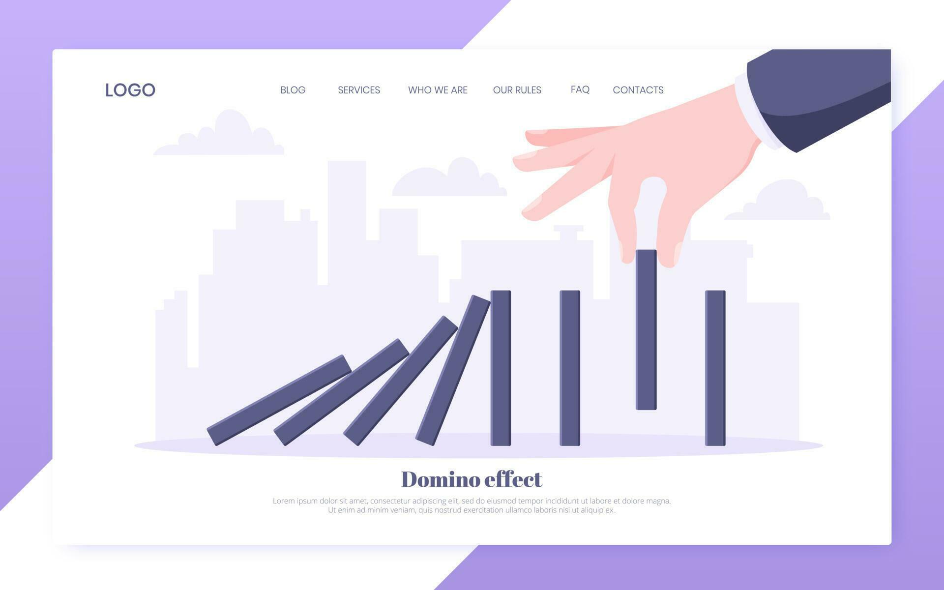 Domino effect business concept. Hand stops chain reaction of falling ...