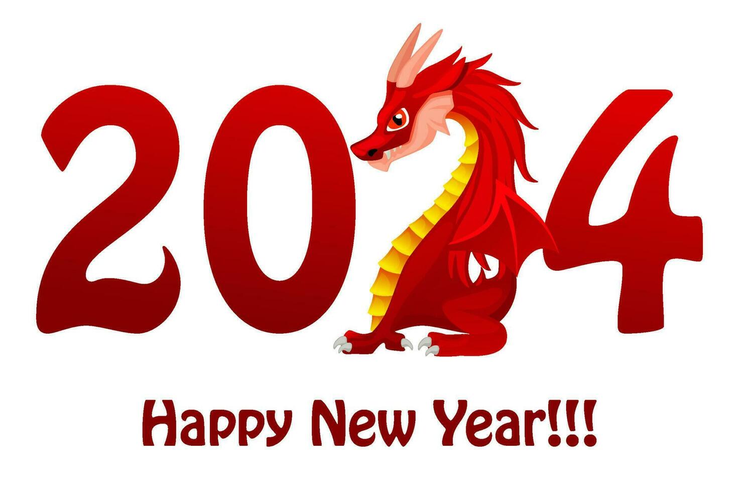 Chinese Happy New Year 2024 Cute Dragon Greeting Card With Red