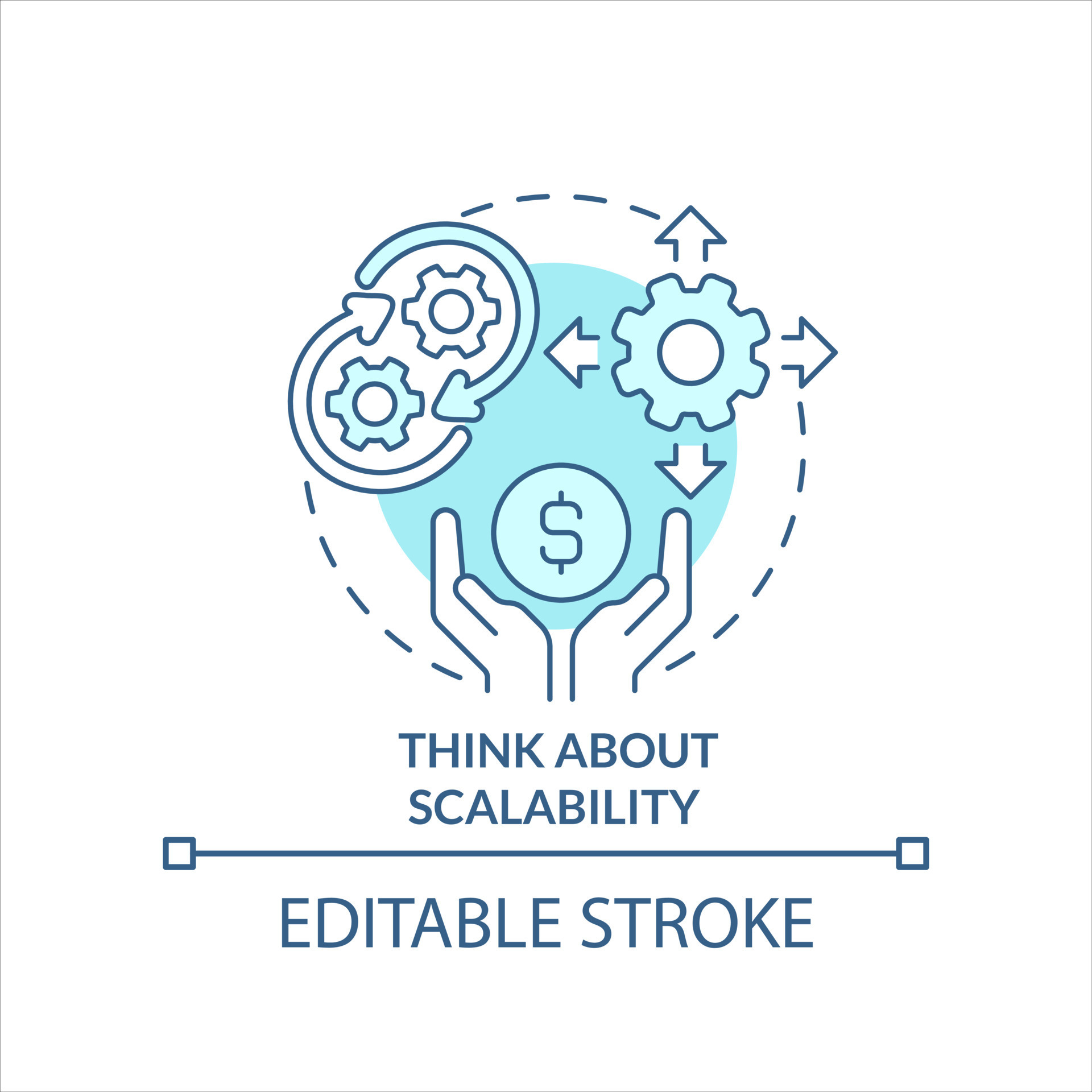 Think about scalability turquoise concept icon. Development strategy ... Think about scalability turquoise concept icon. Development strategy ...