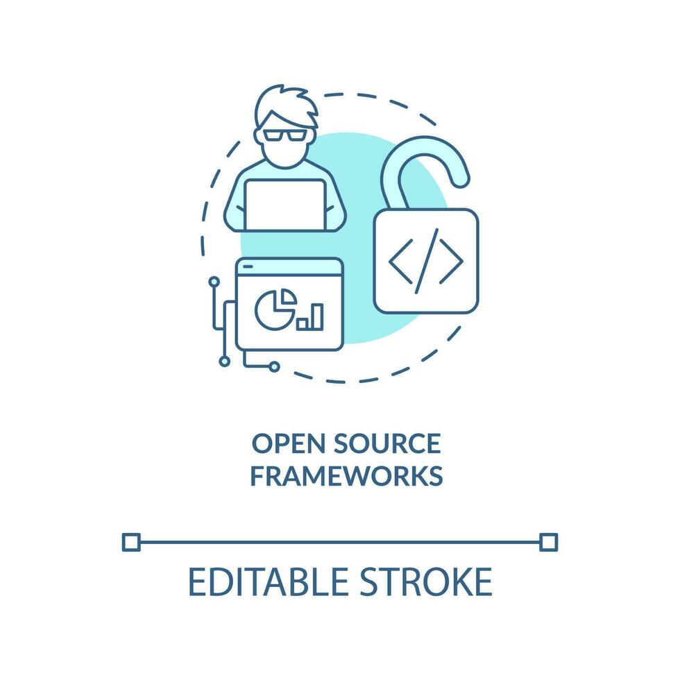 Open source frameworks turquoise concept icon. Web industry ...