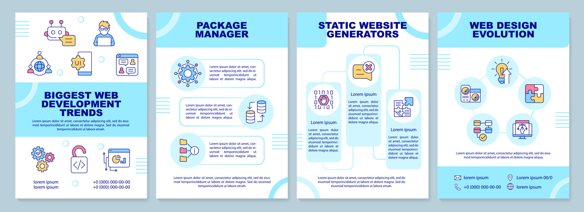 Biggest Web Development Trends Blue Brochure Template Leaflet Design With Linear Icons