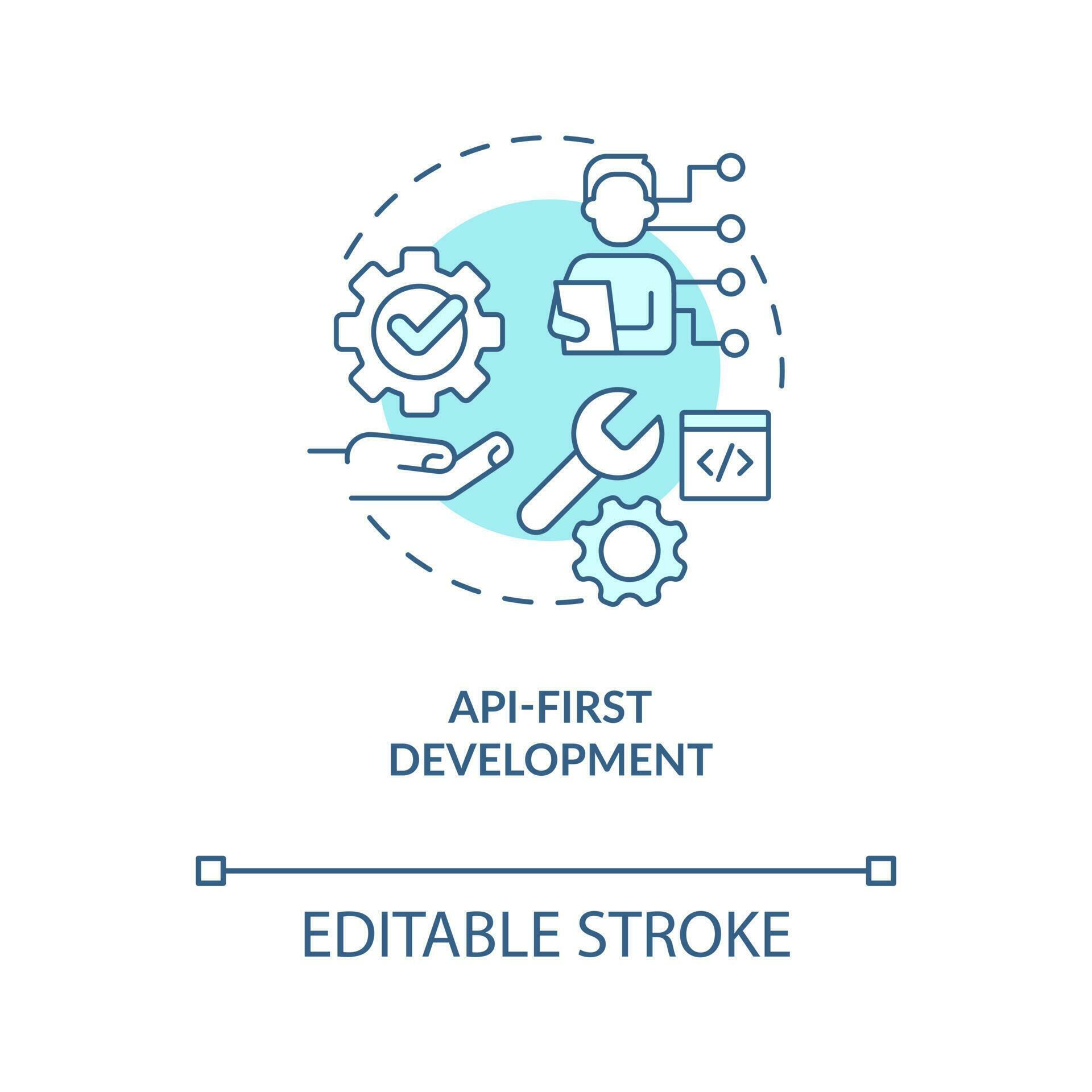 API first development turquoise concept icon. Software platform. Web industry trend abstract ...