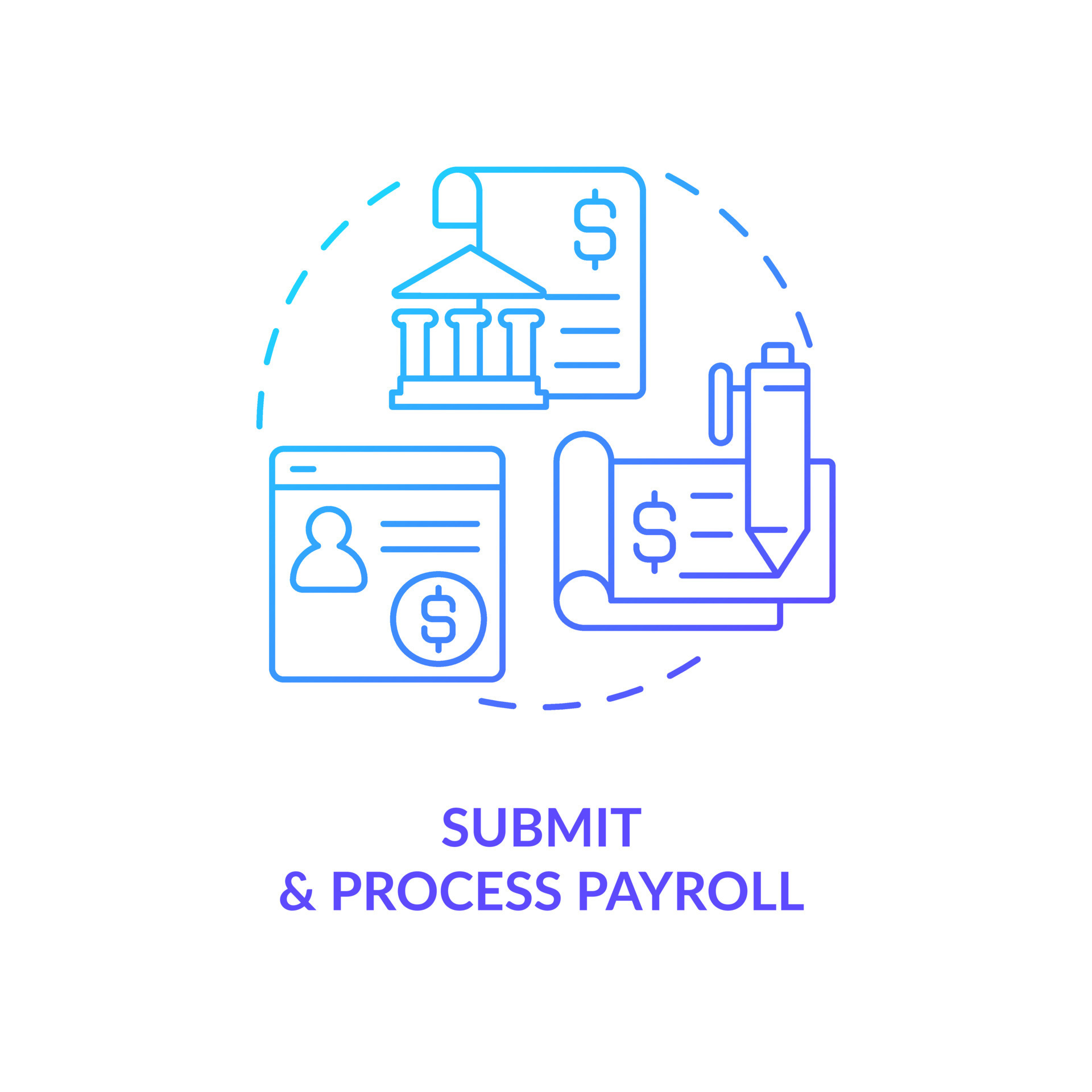 Submit and process payroll blue gradient concept icon. Employee wage ... Submit and process payroll blue gradient concept icon. Employee wage ...