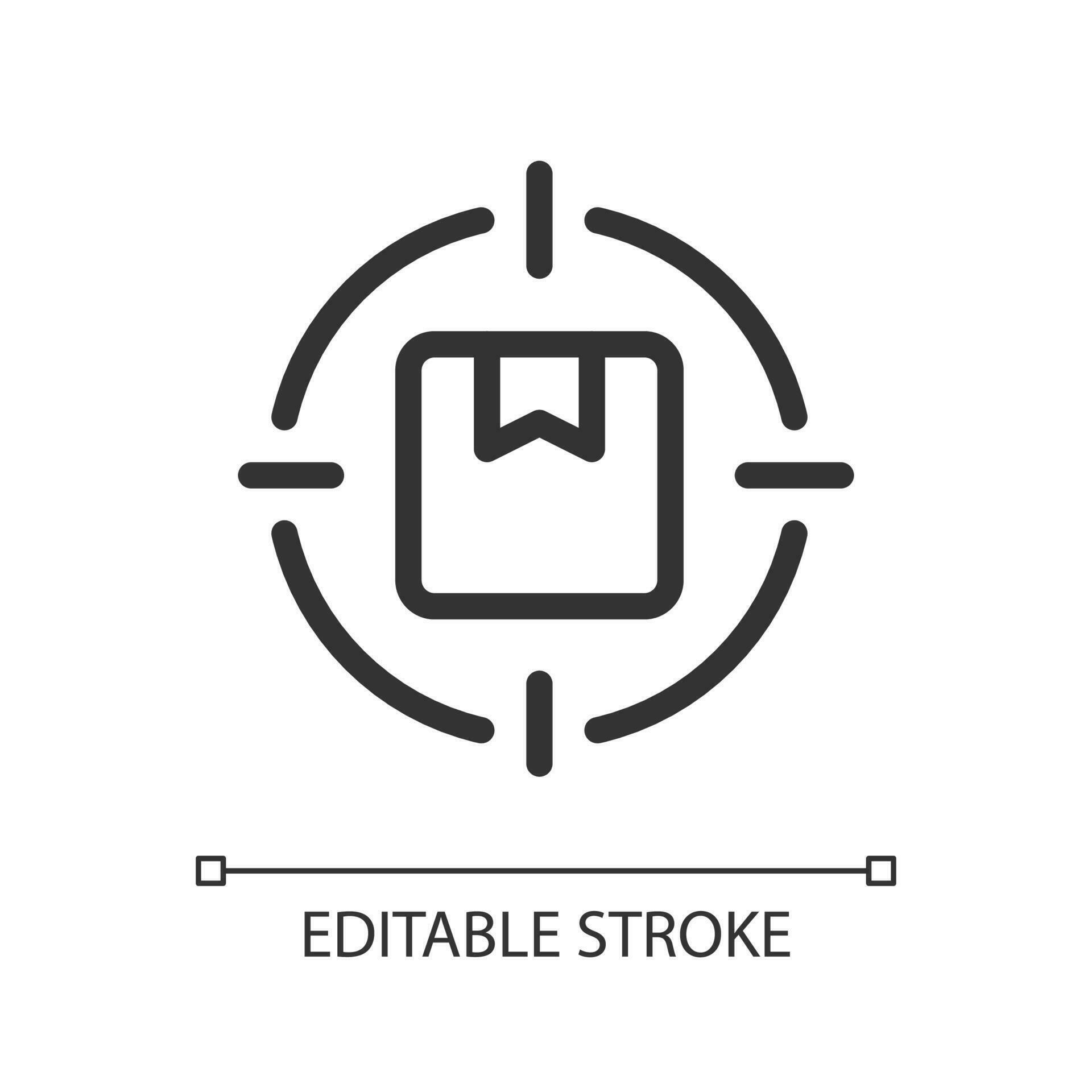 Focus on parcel pixel perfect linear ui icon. Priority package. Postal delivery service. GUI, UX ...