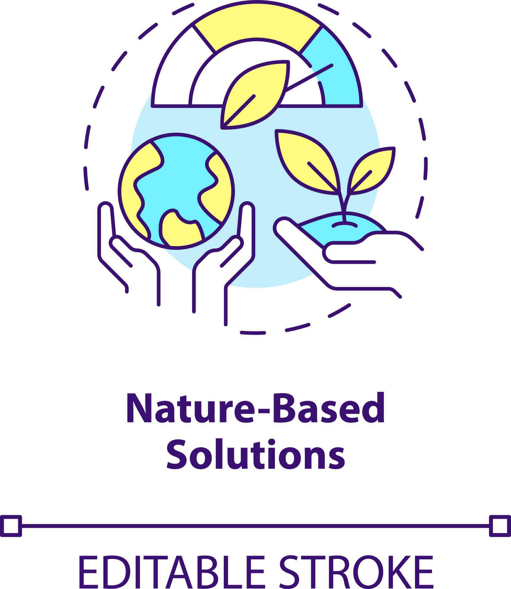 Nature based solutions concept icon. Dealing with pollutions. Global net zero goal abstract idea ...