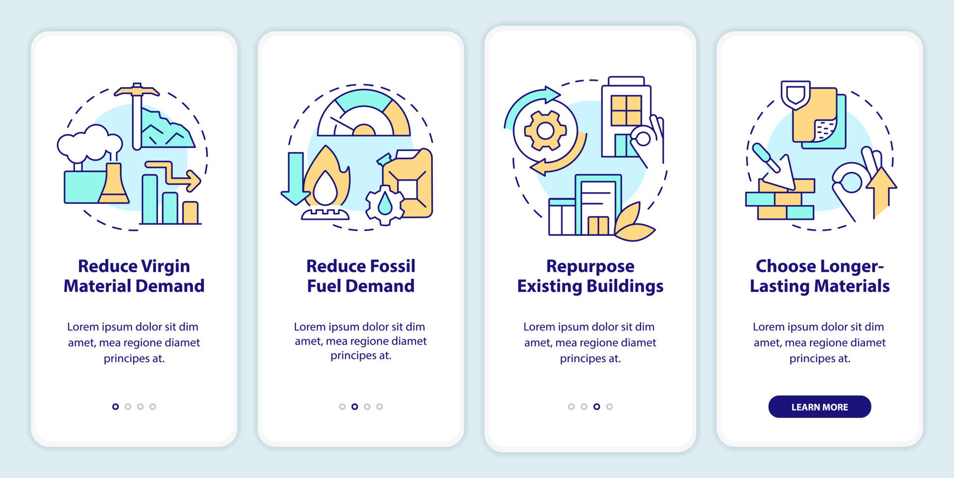 Net Zero Strategies Onboarding Mobile App Screen Decarbonization Walkthrough 4 Steps Editable