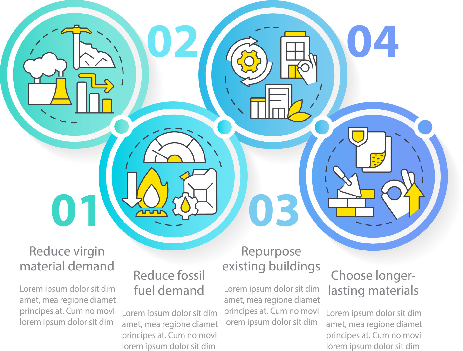 Net zero strategies circle infographic template. Decarbonization. Data visualization with 4 ...