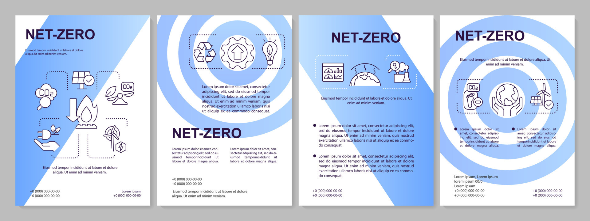Net Zero System Blue Brochure Template Carbon Removal Technology Leaflet Design With Linear