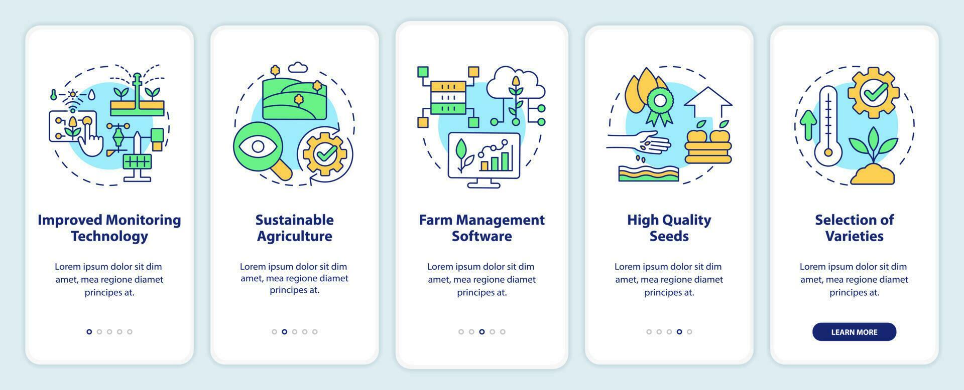 Increasing Agribusiness Productivity Onboarding Mobile App Screen Walkthrough 5 Steps Editable