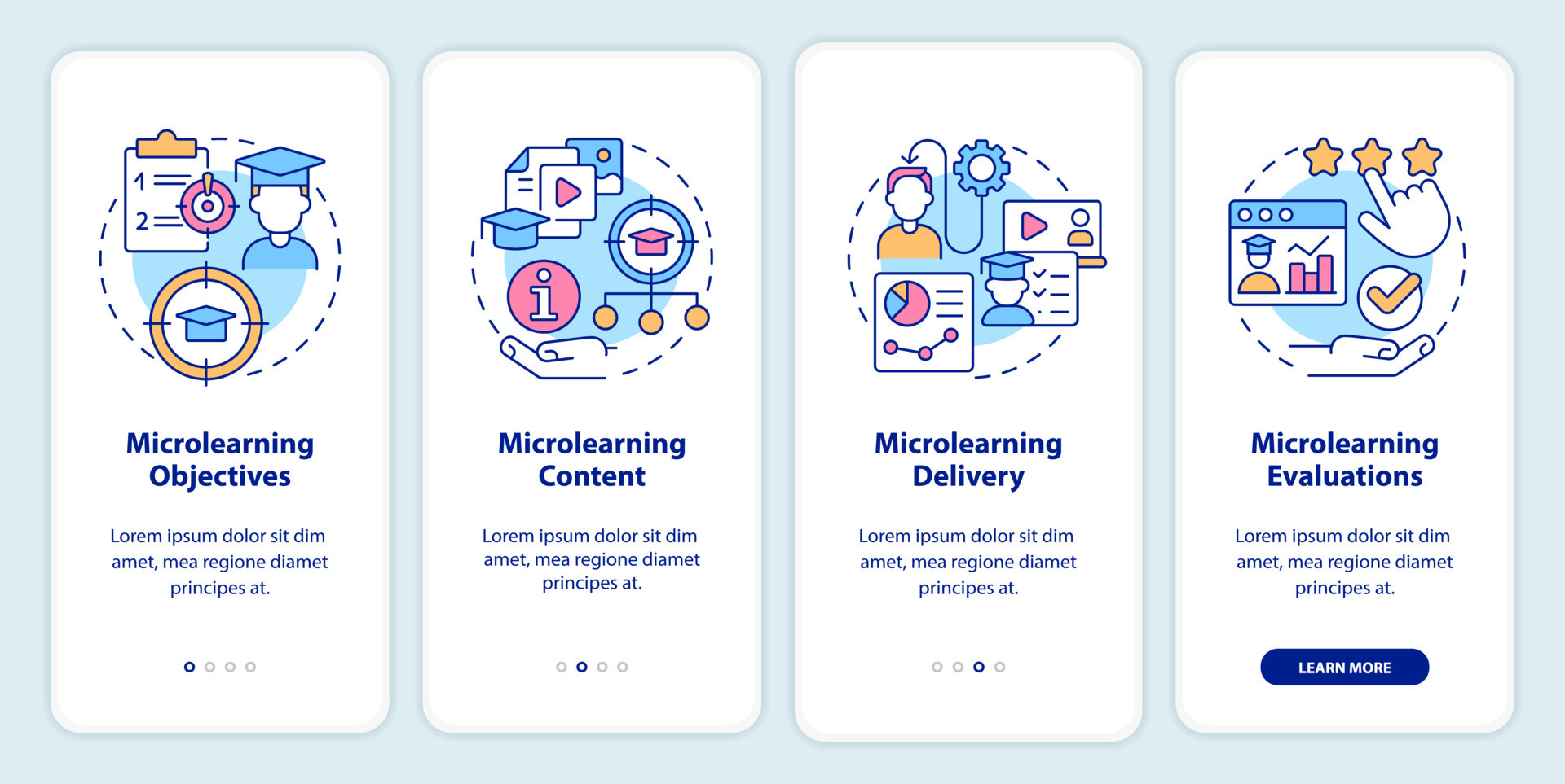 Elements of microlearning onboarding mobile app screen. Content ...