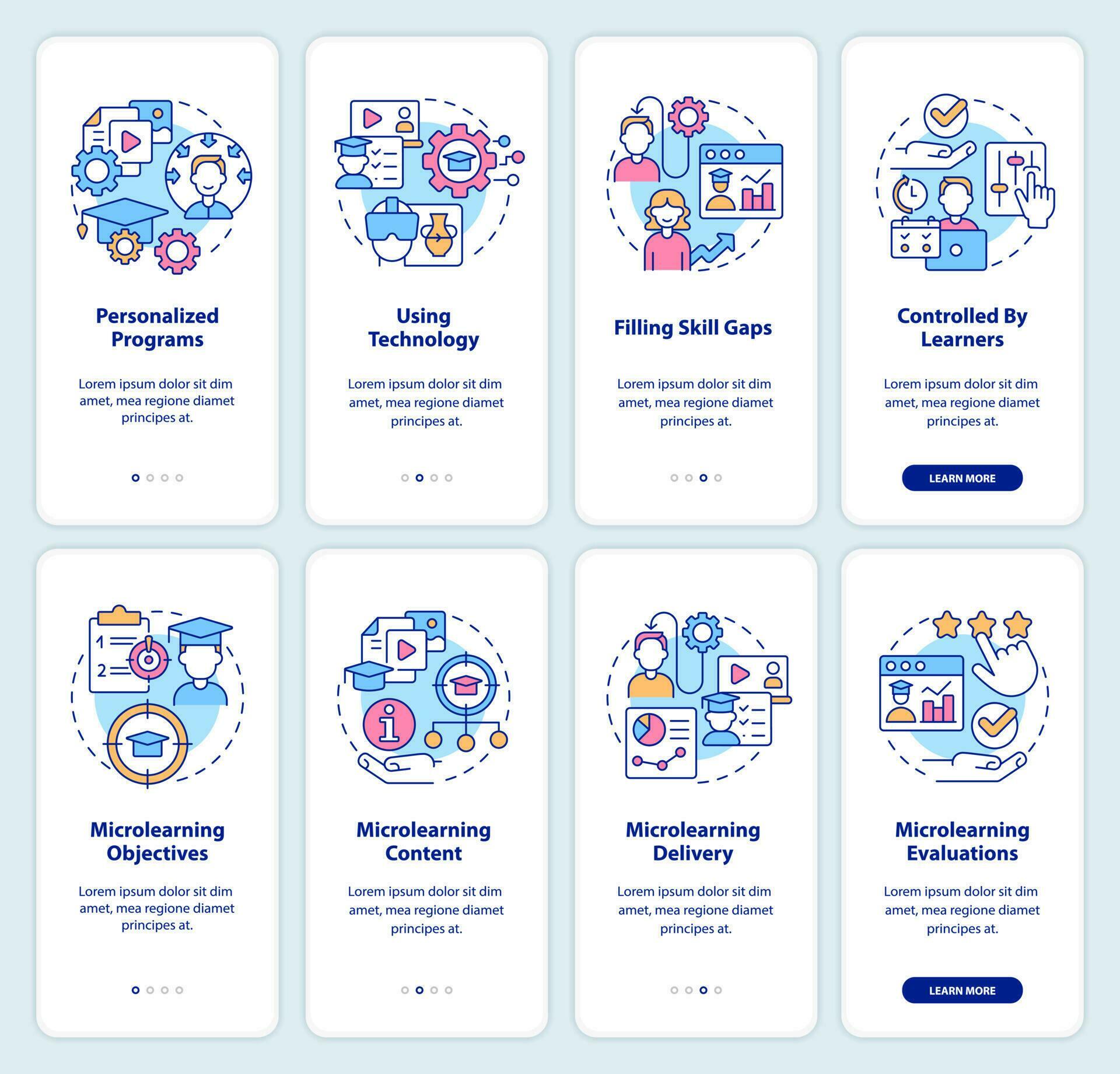 Microlearning approach onboarding mobile app screen set. E learning ... Microlearning approach onboarding mobile app screen set. E learning ...