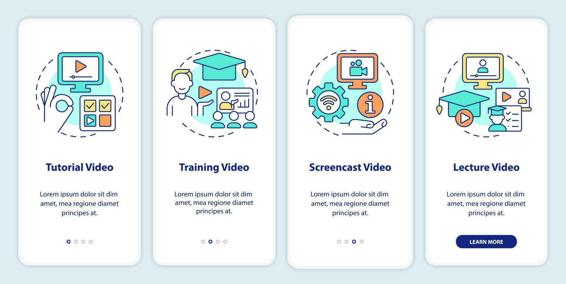 Microlearning Video Types Onboarding Mobile App Screen Tutorial Walkthrough 4 Steps Editable