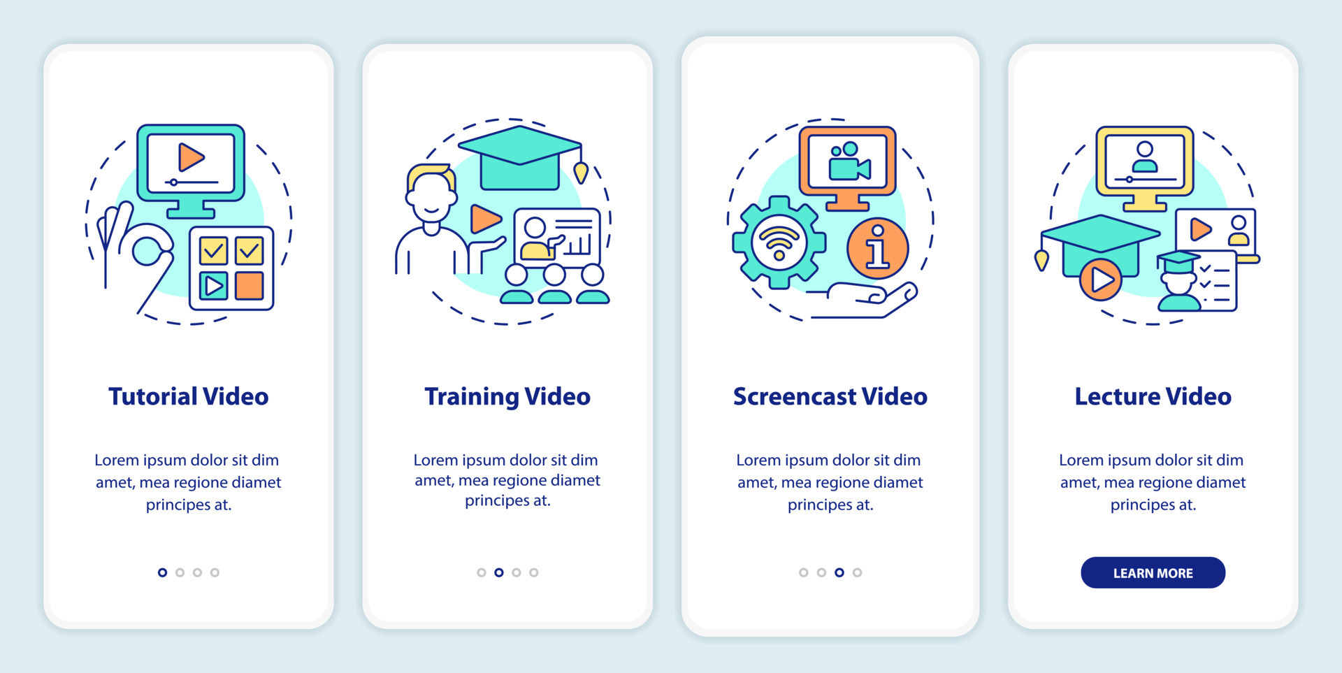 Microlearning Video Types Onboarding Mobile App Screen Tutorial Walkthrough 4 Steps Editable