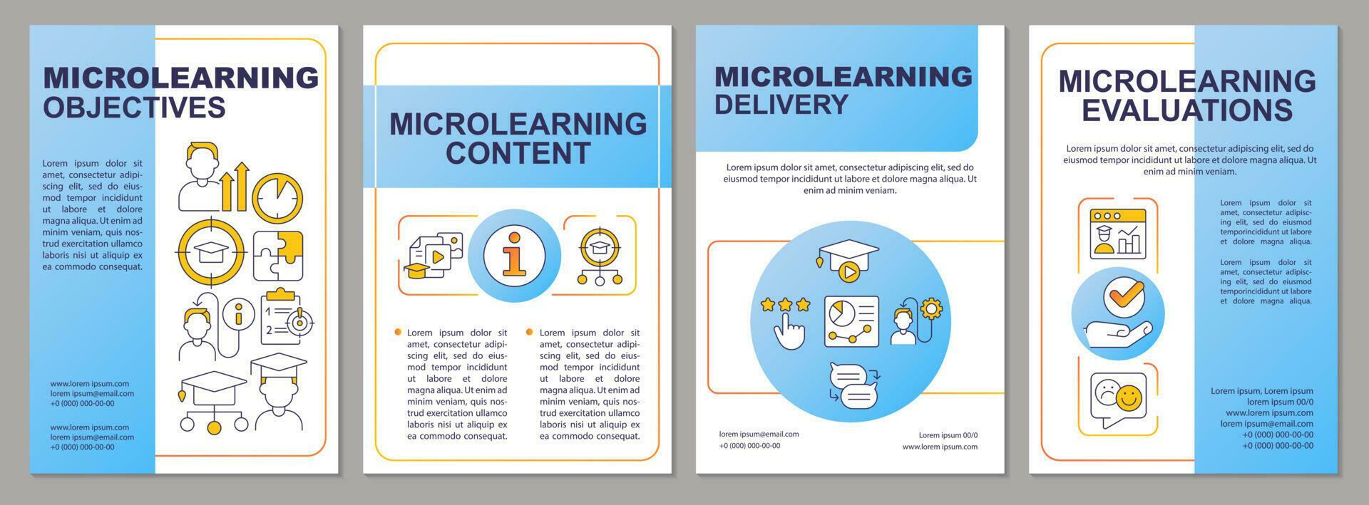Elements of microlearning blue brochure template. Objectives. Leaflet ...
