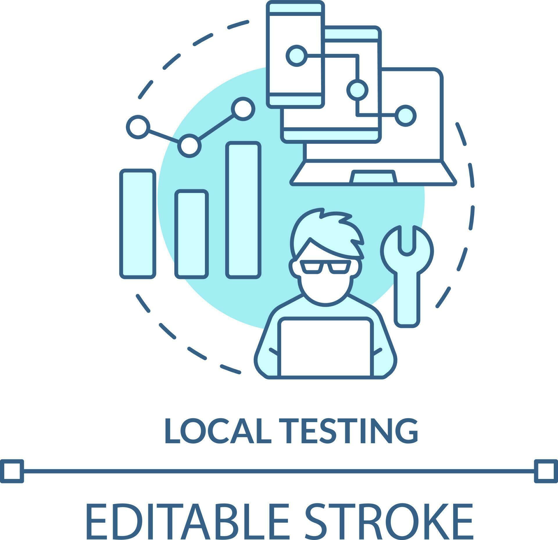 Local testing turquoise concept icon. Check website. Mobile first ... Local testing turquoise concept icon. Check website. Mobile first ...