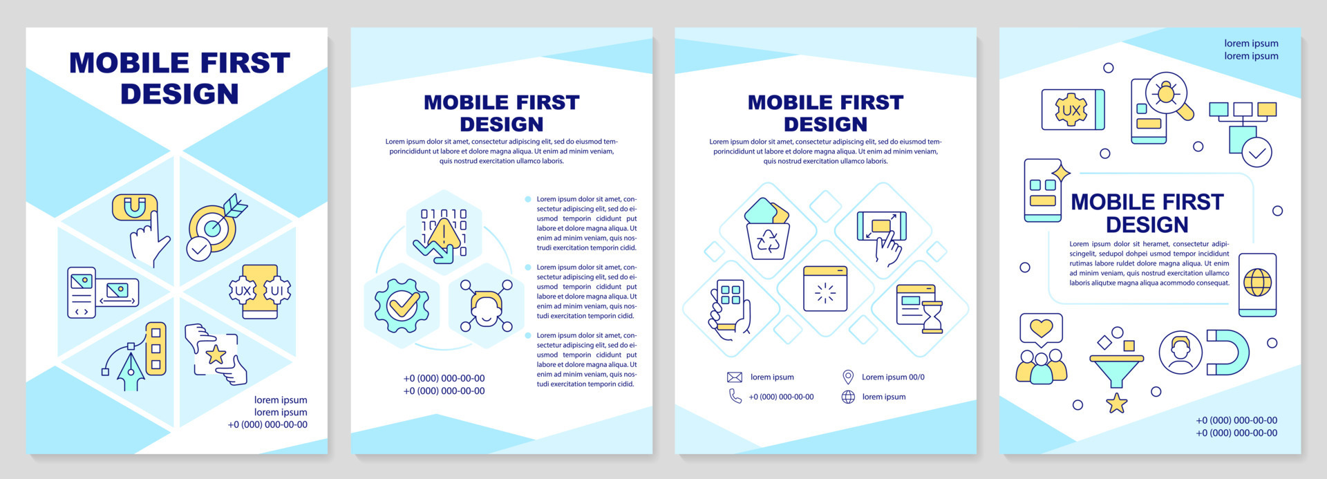 Mobile first design turquoise brochure template. Leaflet design with ...