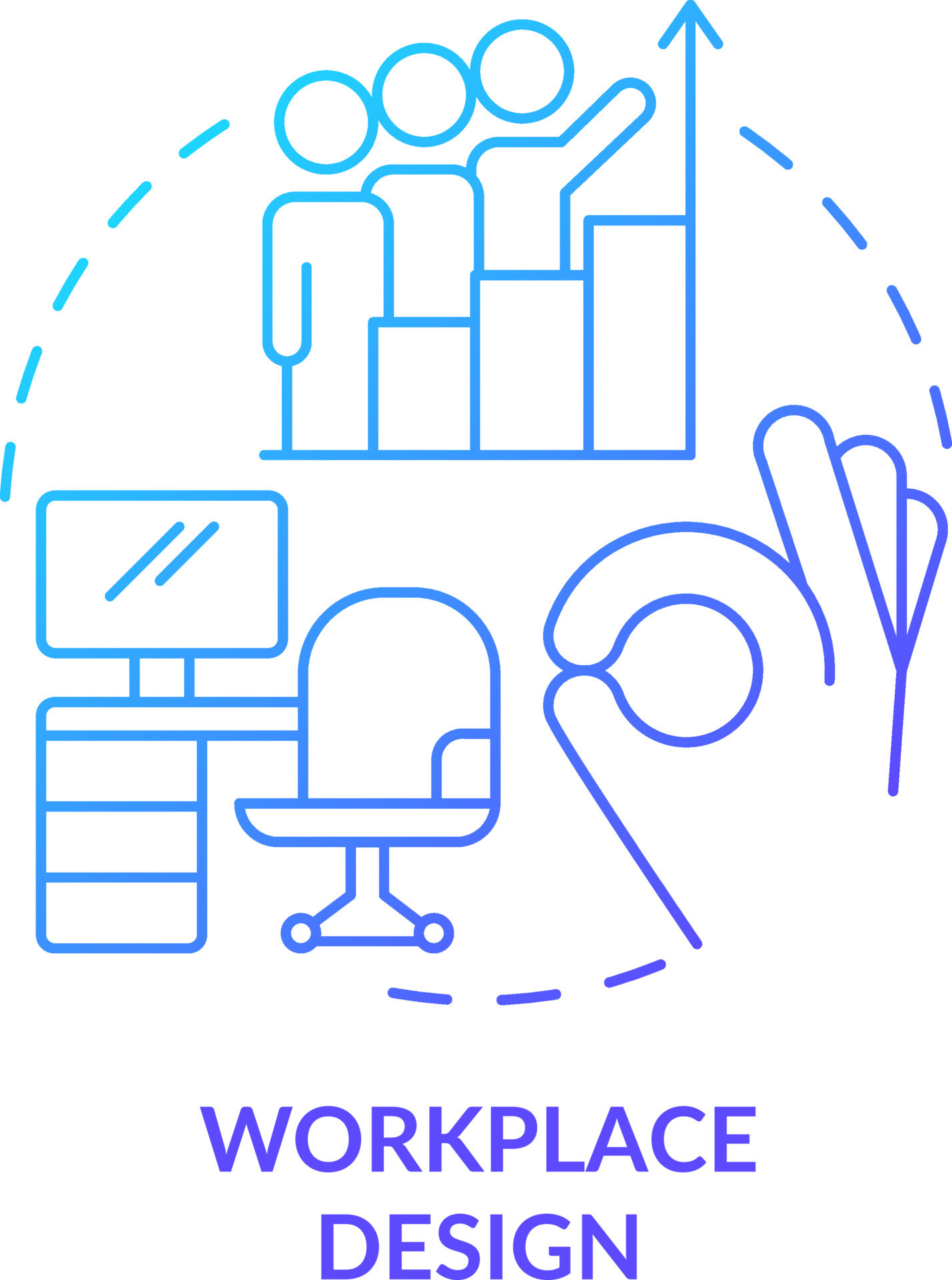 Workplace design blue gradient concept icon. Comfortable work ... Workplace design blue gradient concept icon. Comfortable work ...