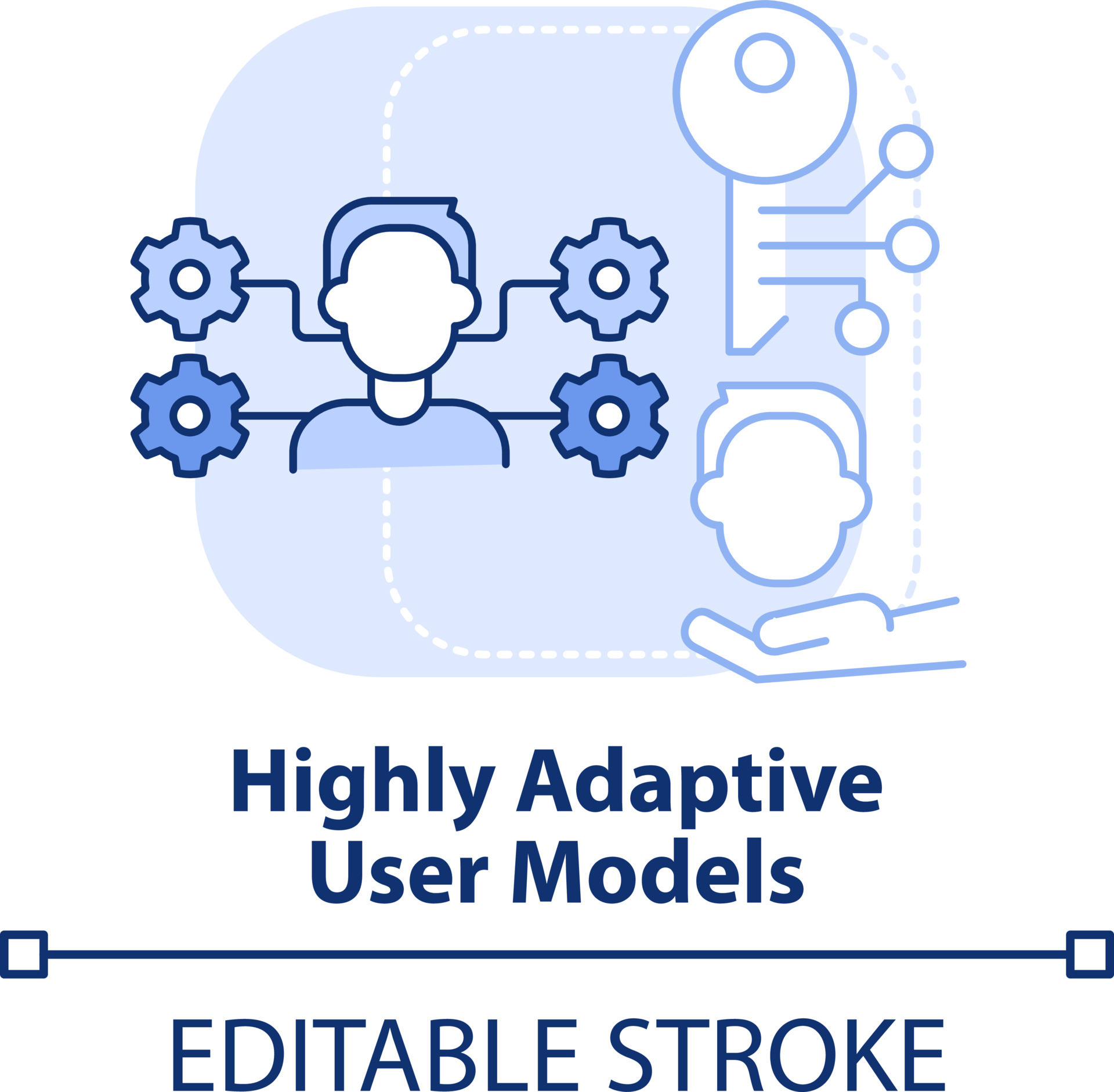 Highly adaptive user models light blue concept icon. Human-computer interaction abstract idea ...