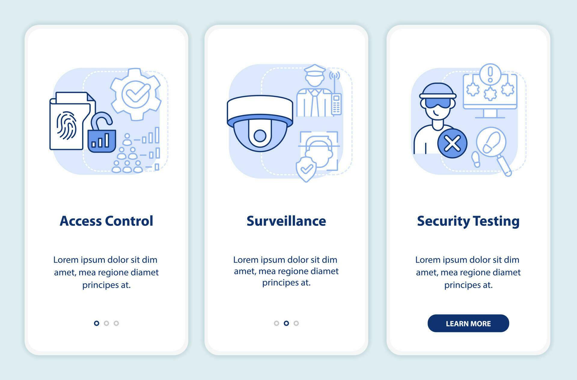 Physical Security Light Blue Onboarding Mobile App Screen Protection Walkthrough 3 Steps