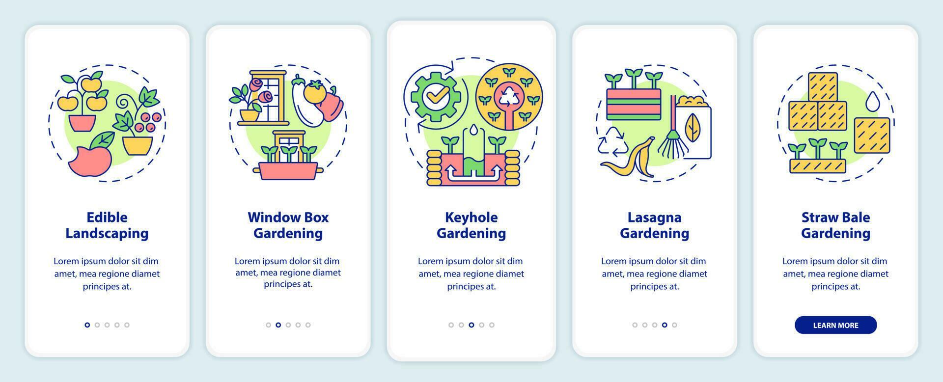 Ideas For Gardeners Onboarding Mobile App Screen Vegetation Walkthrough 5 Steps Editable