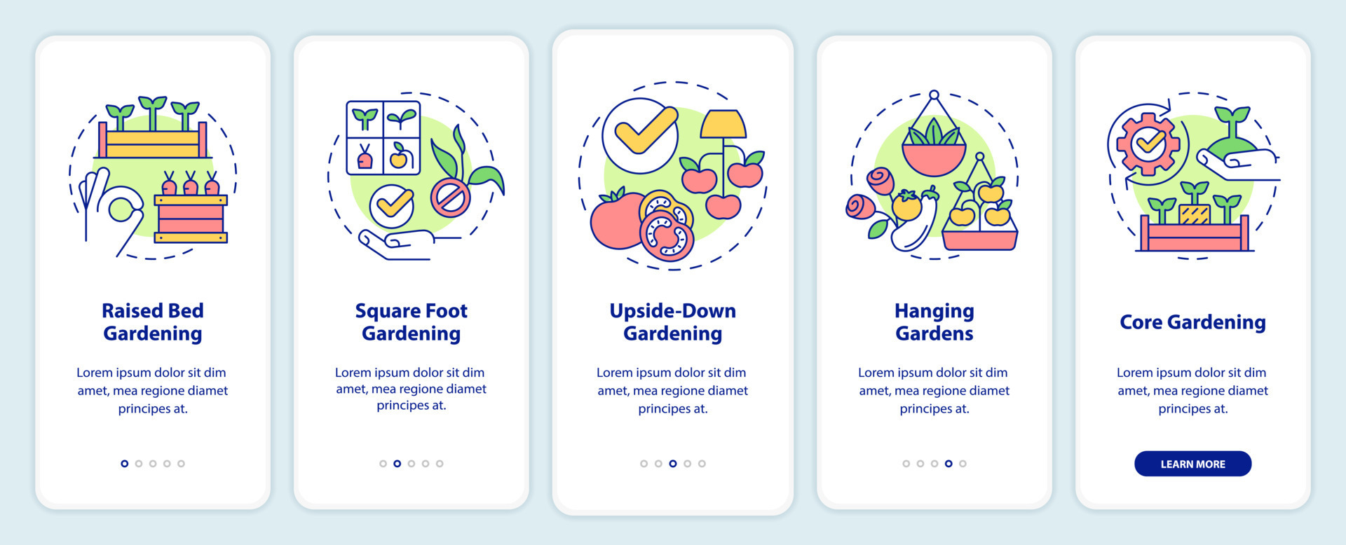 Effective Gardening Onboarding Mobile App Screen Plant Care Walkthrough 5 Steps Editable