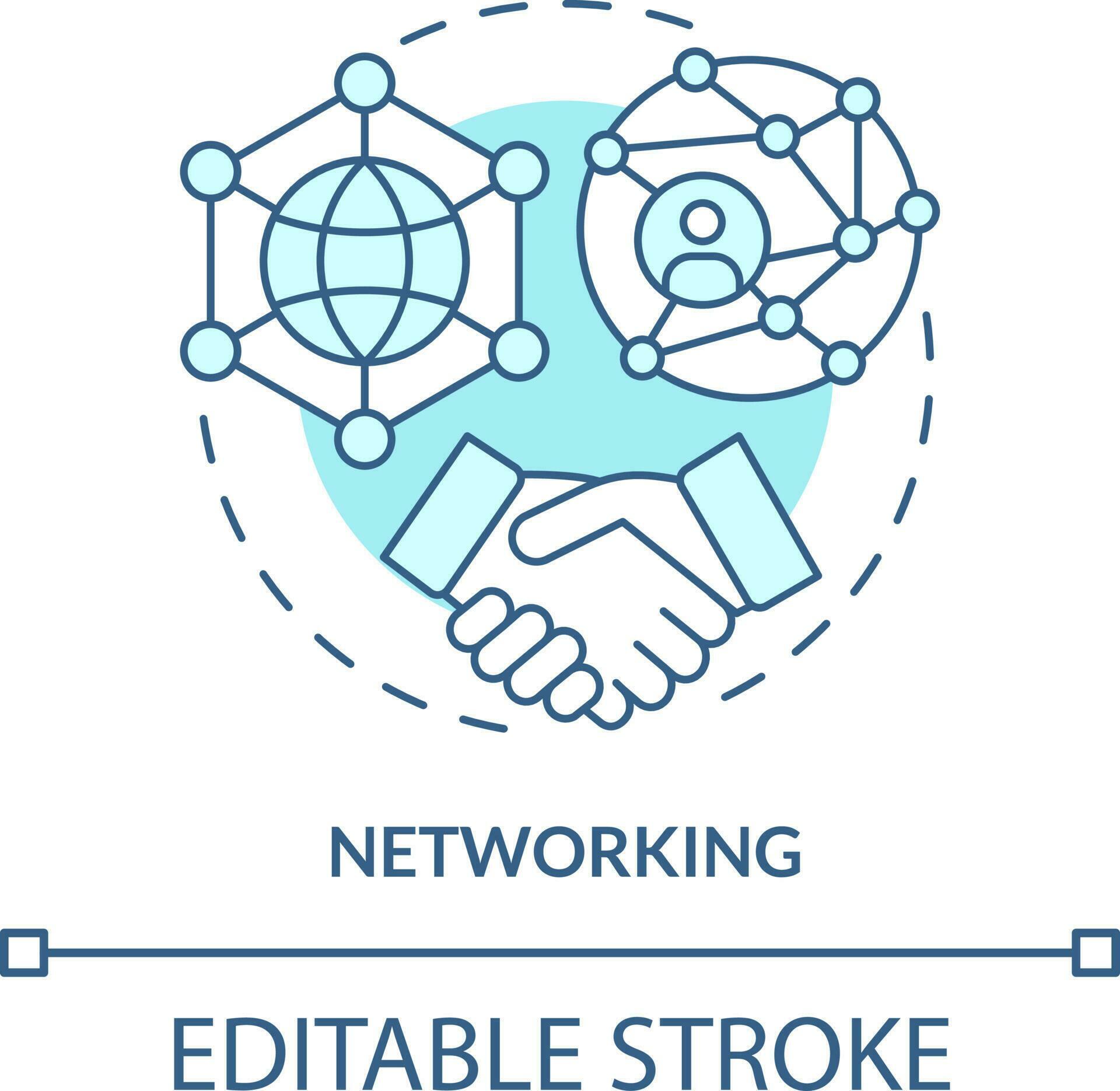 Networking turquoise concept icon. Life skill abstract idea thin line illustration. Building ...