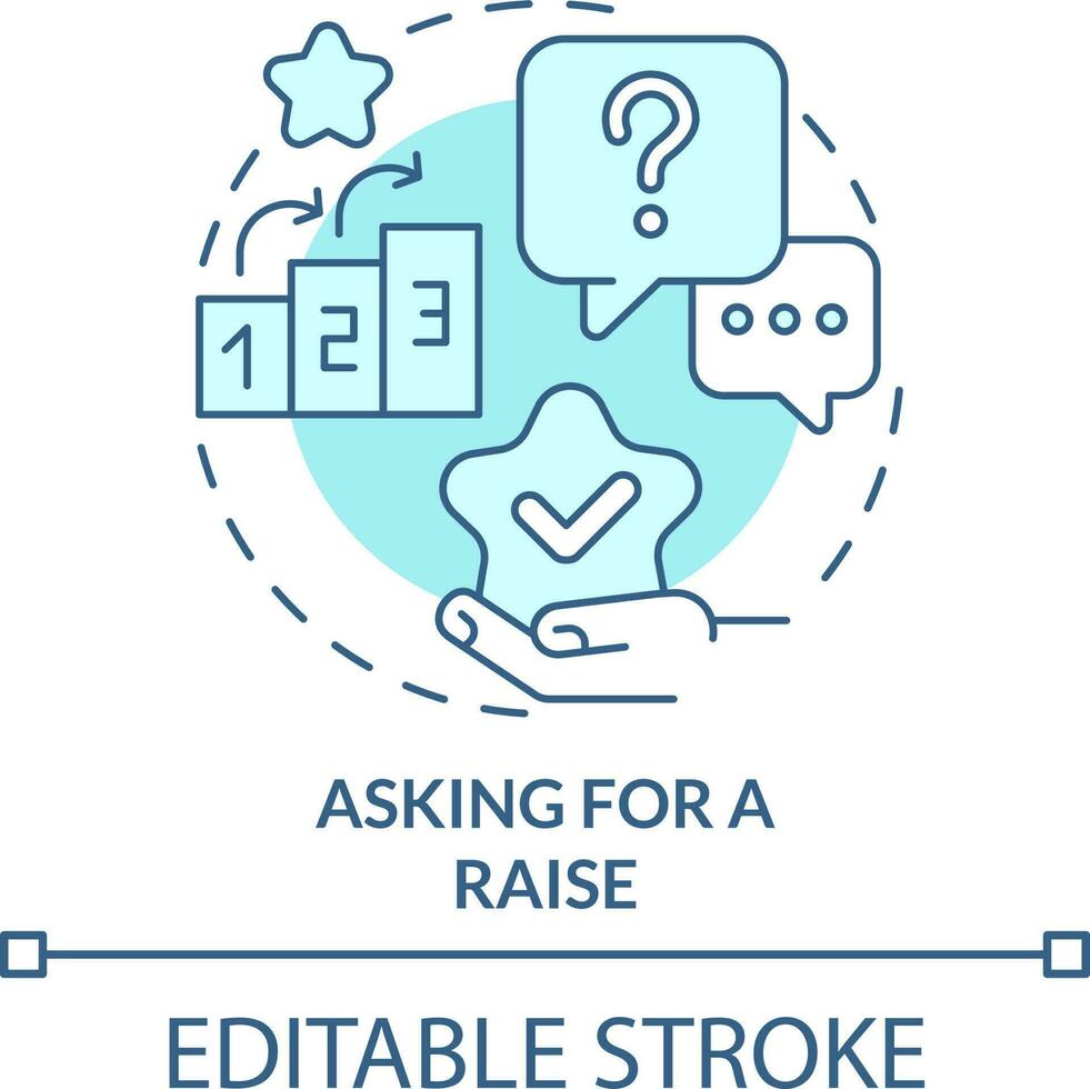 Asking for raise turquoise concept icon. Life skill abstract idea thin line illustration ...