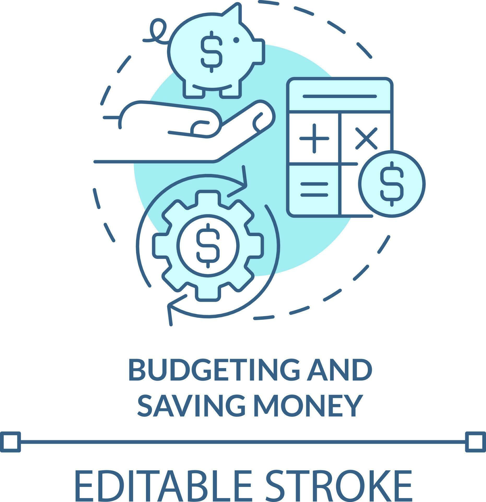 Budgeting and saving money turquoise concept icon. Life skill abstract ...