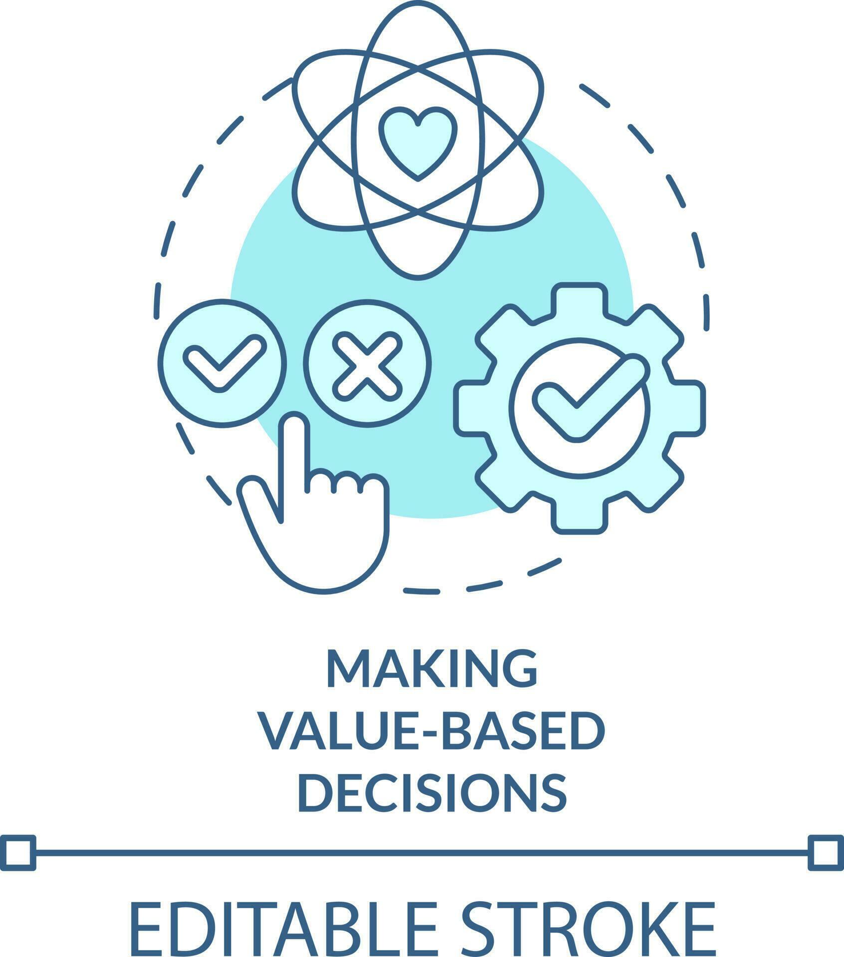 Making value-based decisions turquoise concept icon. Self-management skill abstract idea thin ...