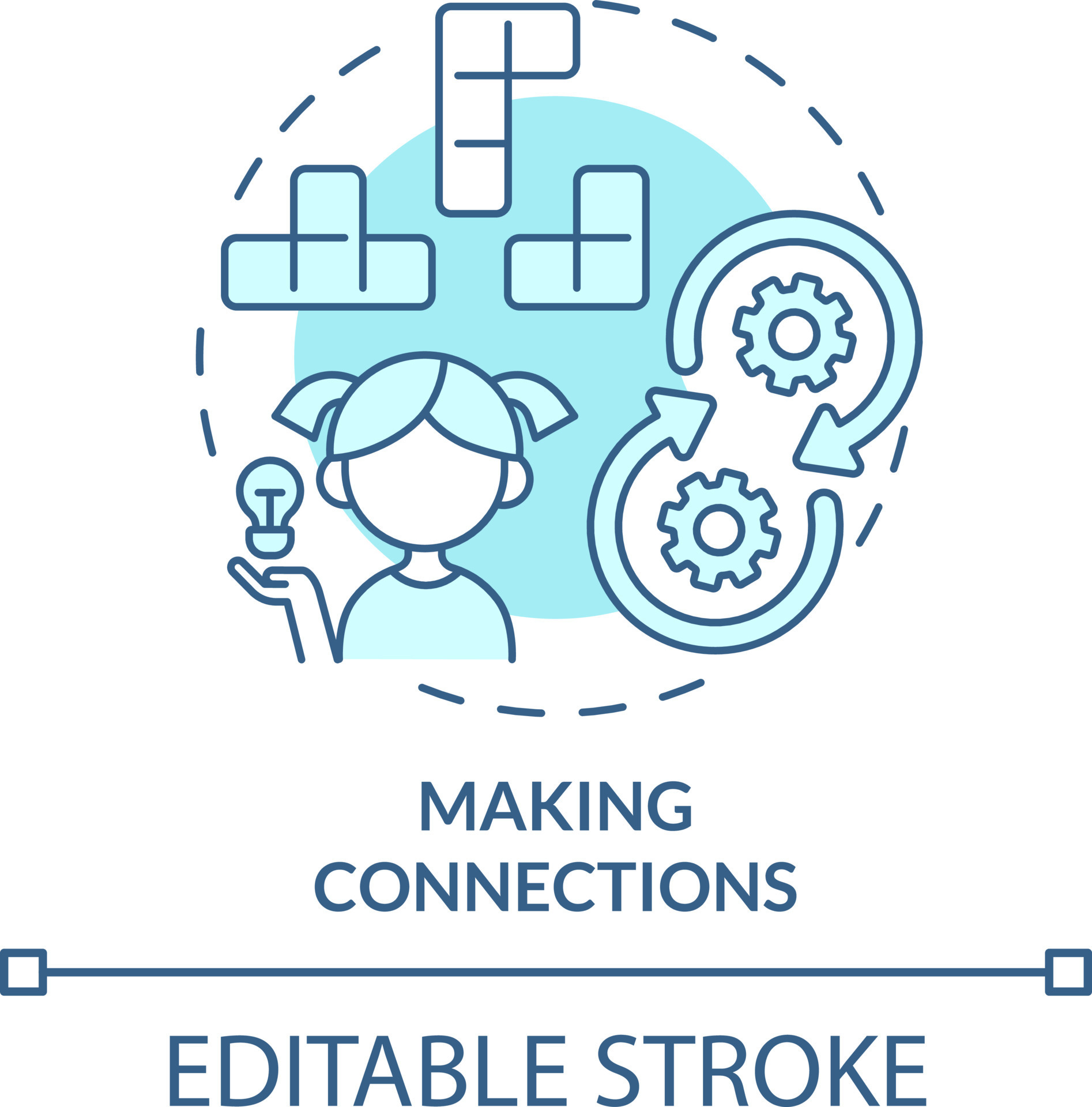 haciendo conexiones turquesa concepto icono. básico vida habilidad para ...