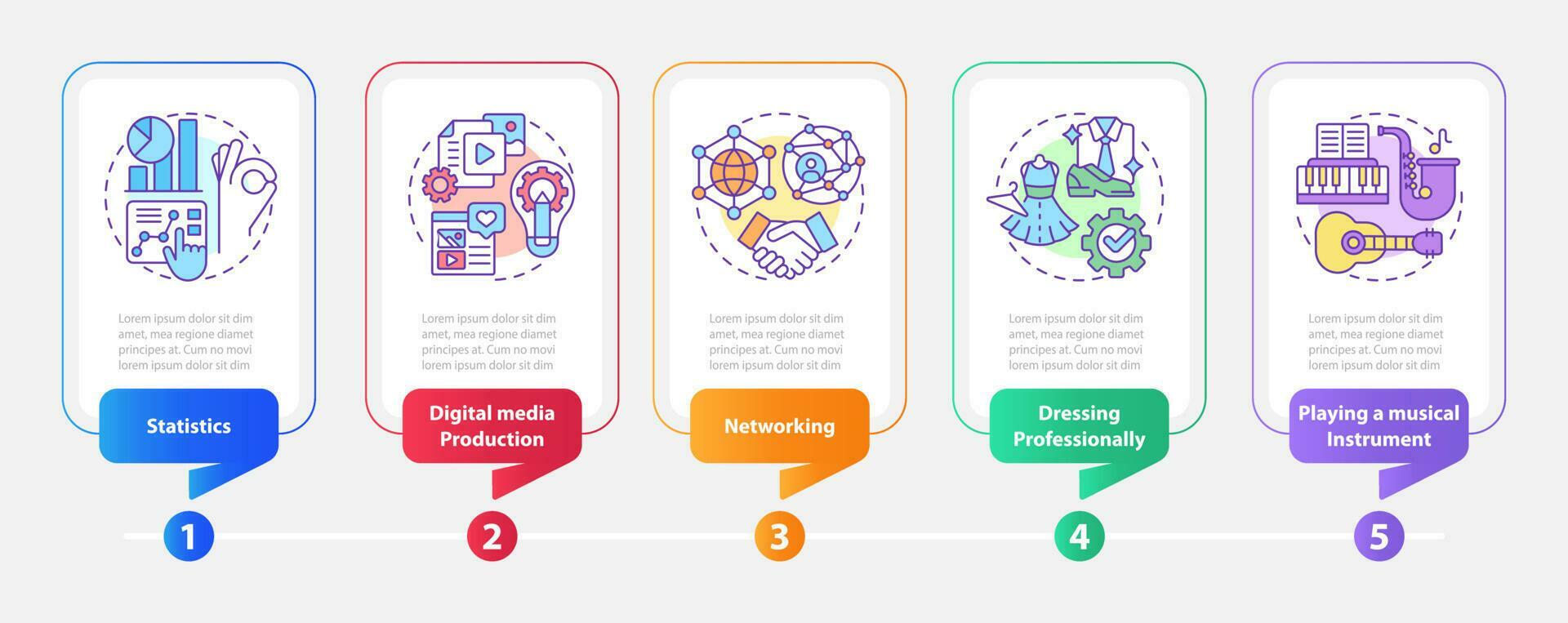 Professional skills rectangle infographic template. Career. Data visualization with 5 steps ...
