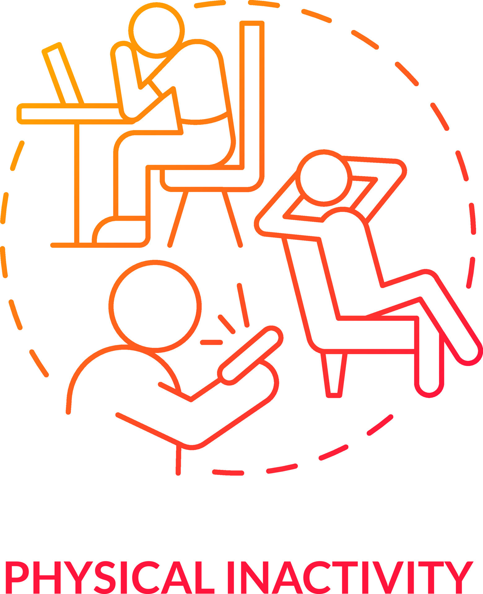 Physical inactivity red gradient concept icon. Sedentary behavior. Chronic disease risk factor ...