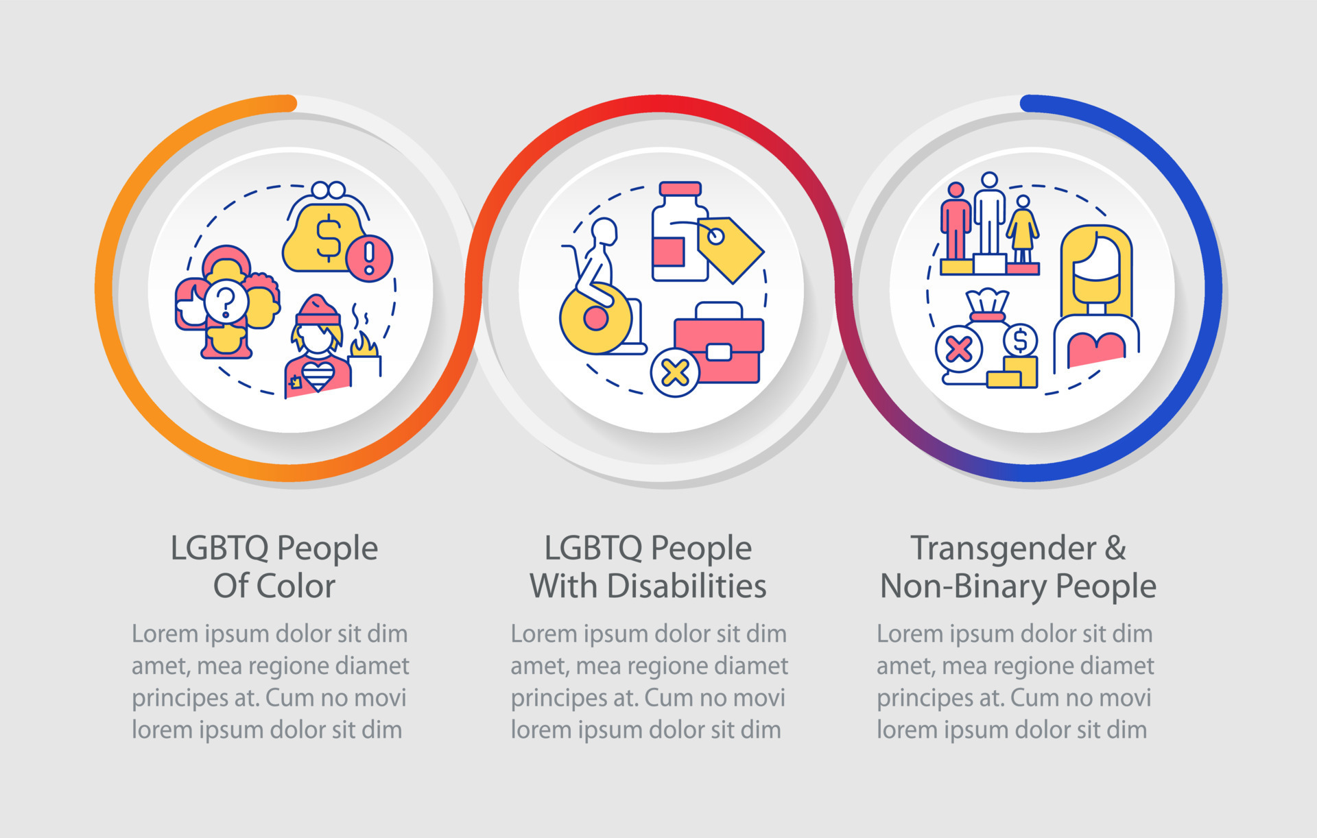 Barriers for different LGBTQ groups loop infographic template. Data ...