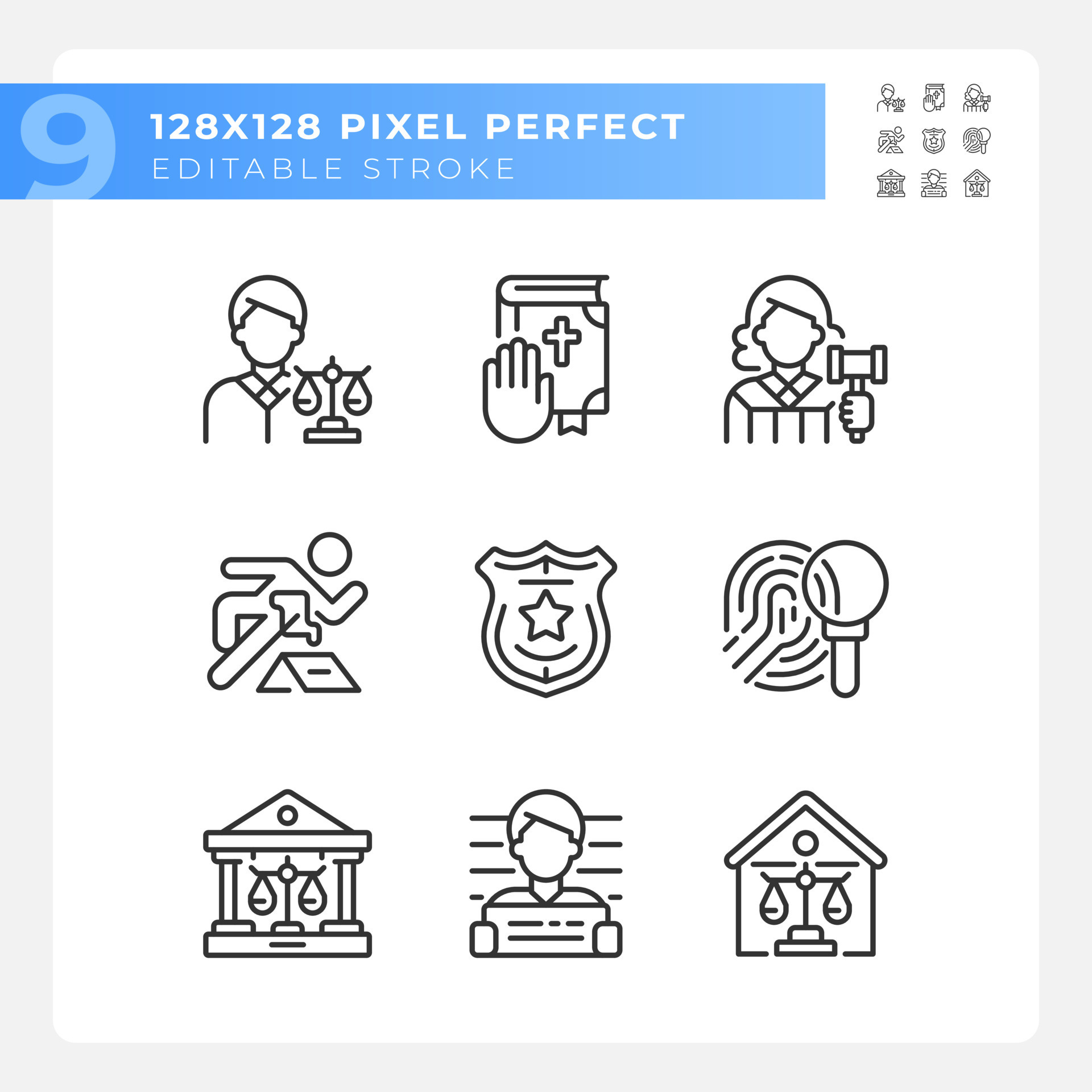 Law system and order control pixel perfect linear icons set ...