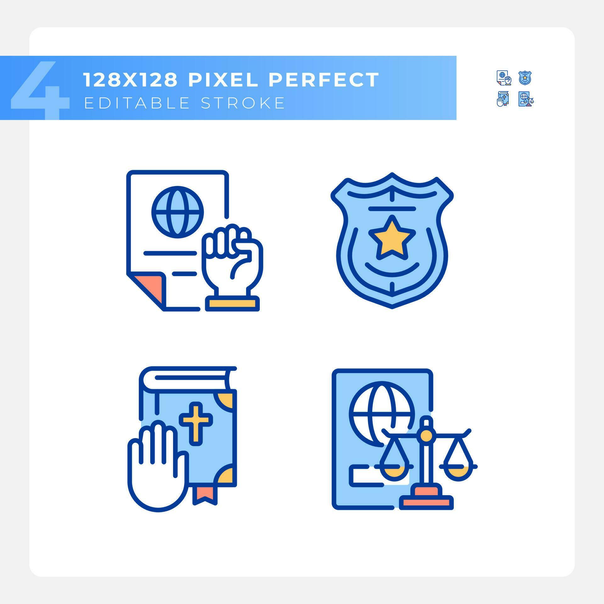 Low protecting human rights pixel perfect RGB color icons set. Equality ... Low protecting human rights pixel perfect RGB color icons set. Equality ...