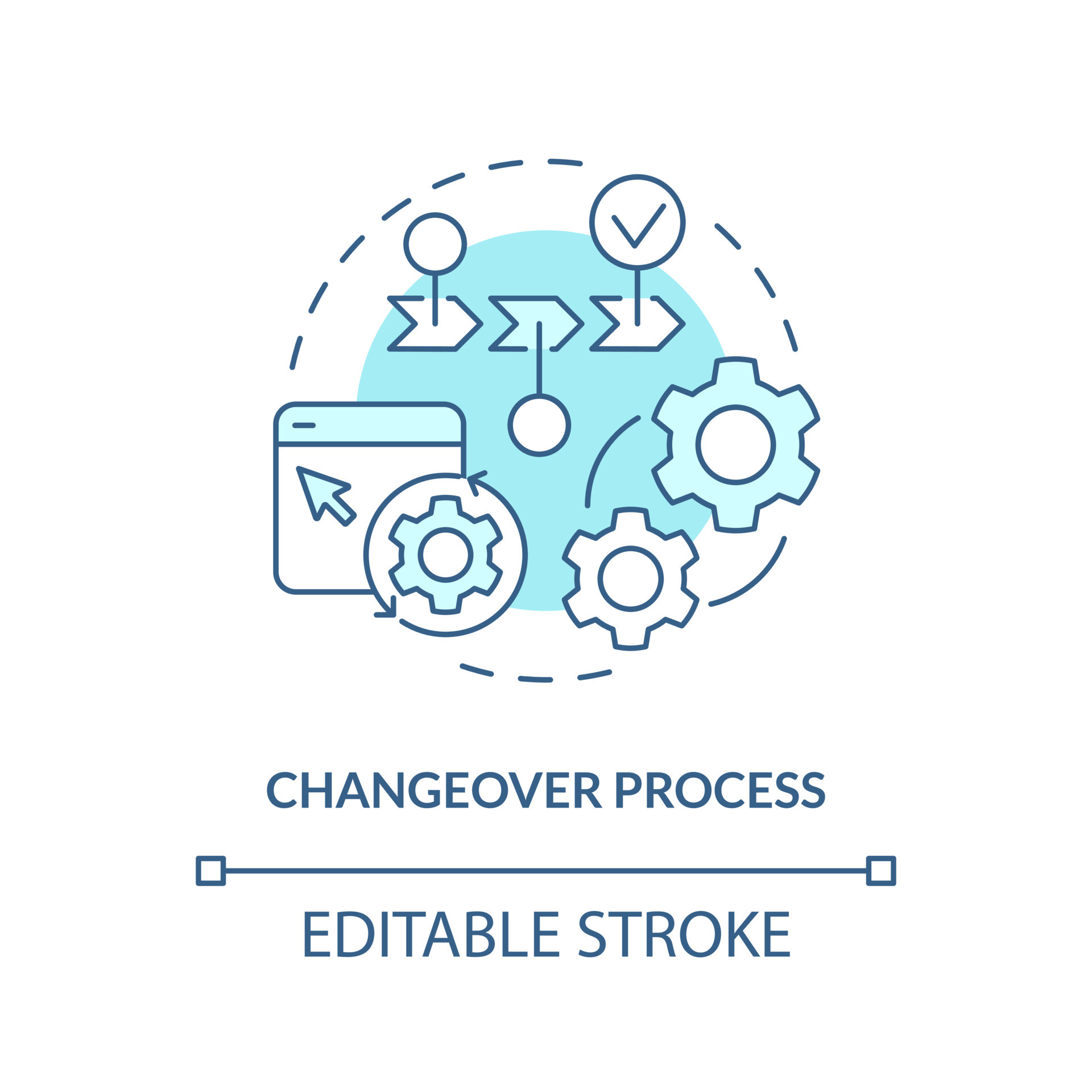 Changeover process turquoise concept icon. Manufacturing equipment ... Changeover process turquoise concept icon. Manufacturing equipment ...