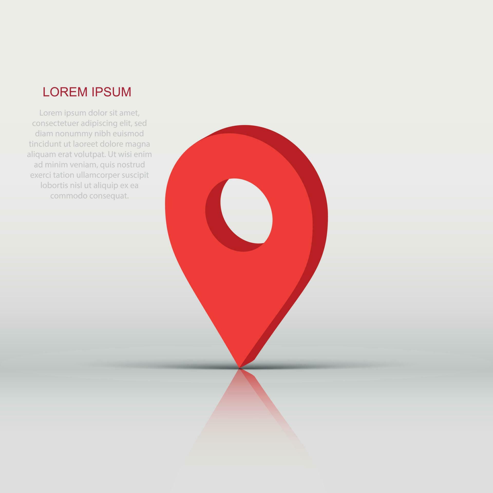 3D map pointer in flat style. Gps navigation mark illustration on white isolated background ...