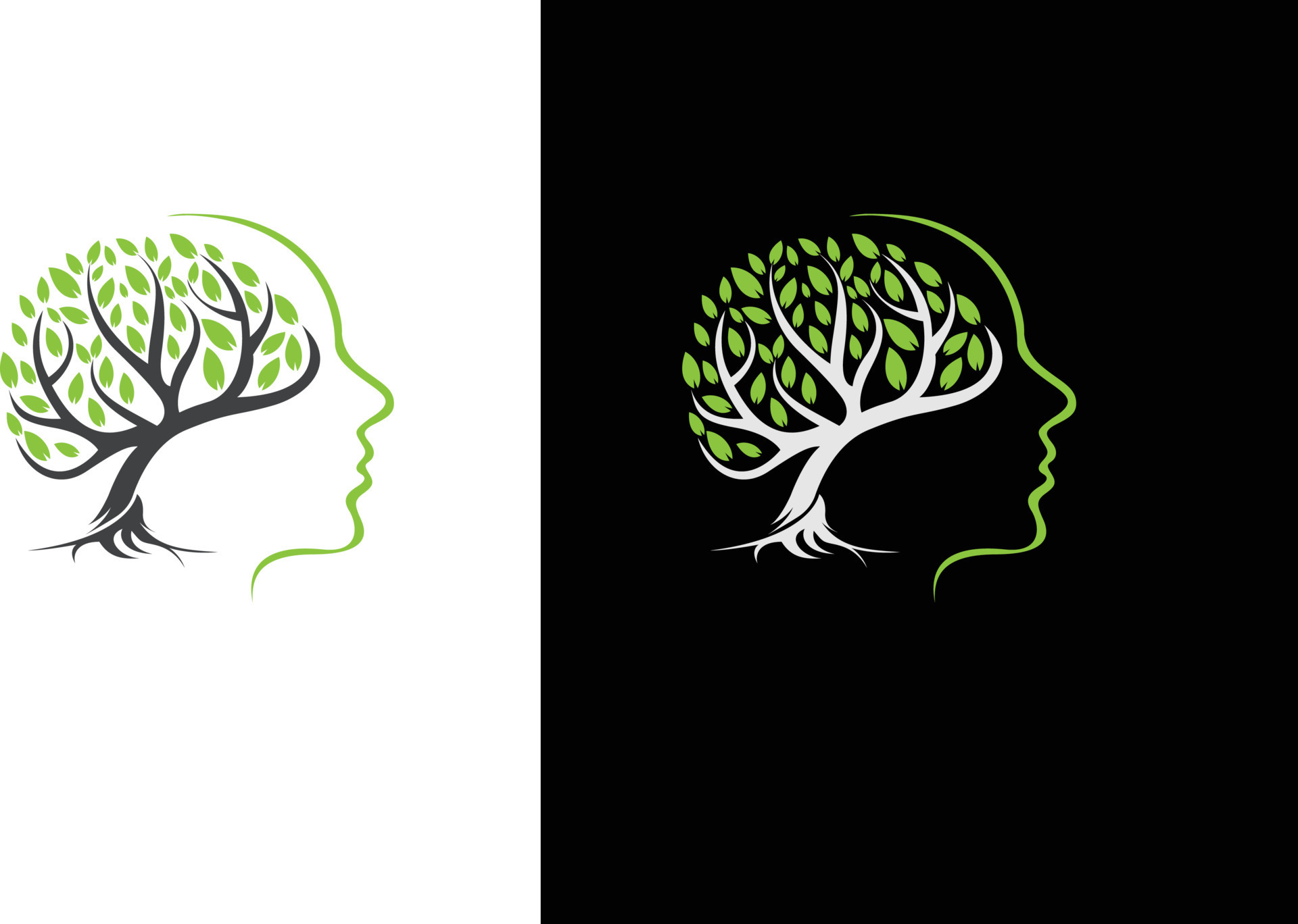 Mental Health logo with brain and green leaves. Free Vector. 23791642 Vector Art at Vecteezy