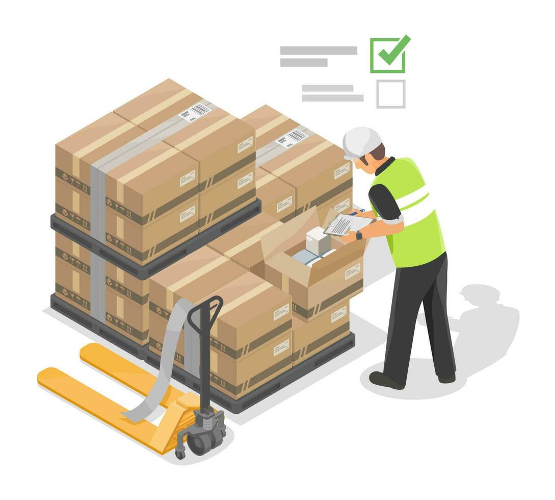 Goods Inspection Checklist Employee Inspecting The Products And Raw Materials Industrial Work