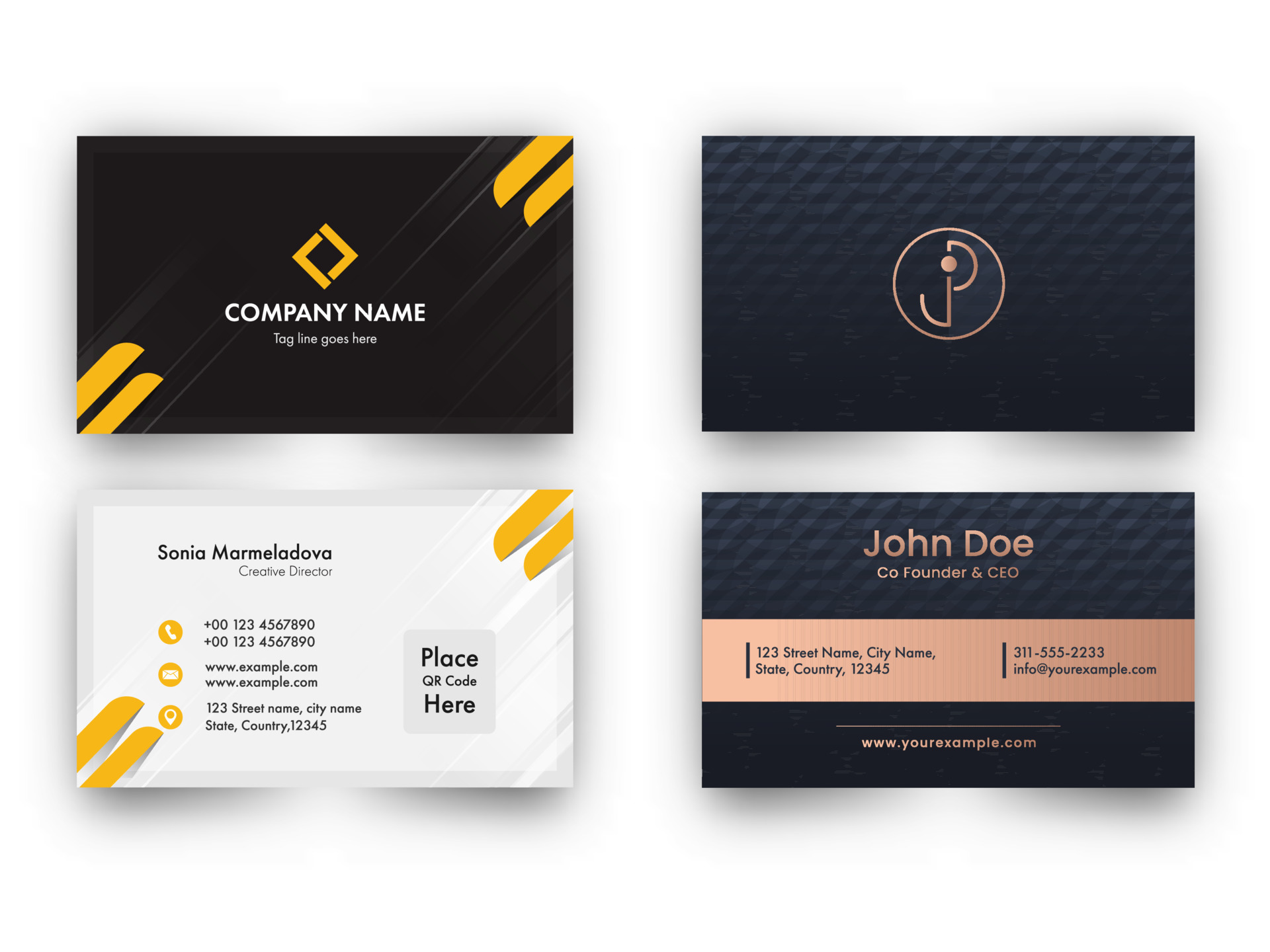 Set Of Business Or Visiting Card Design With Double-Side Presentation ...