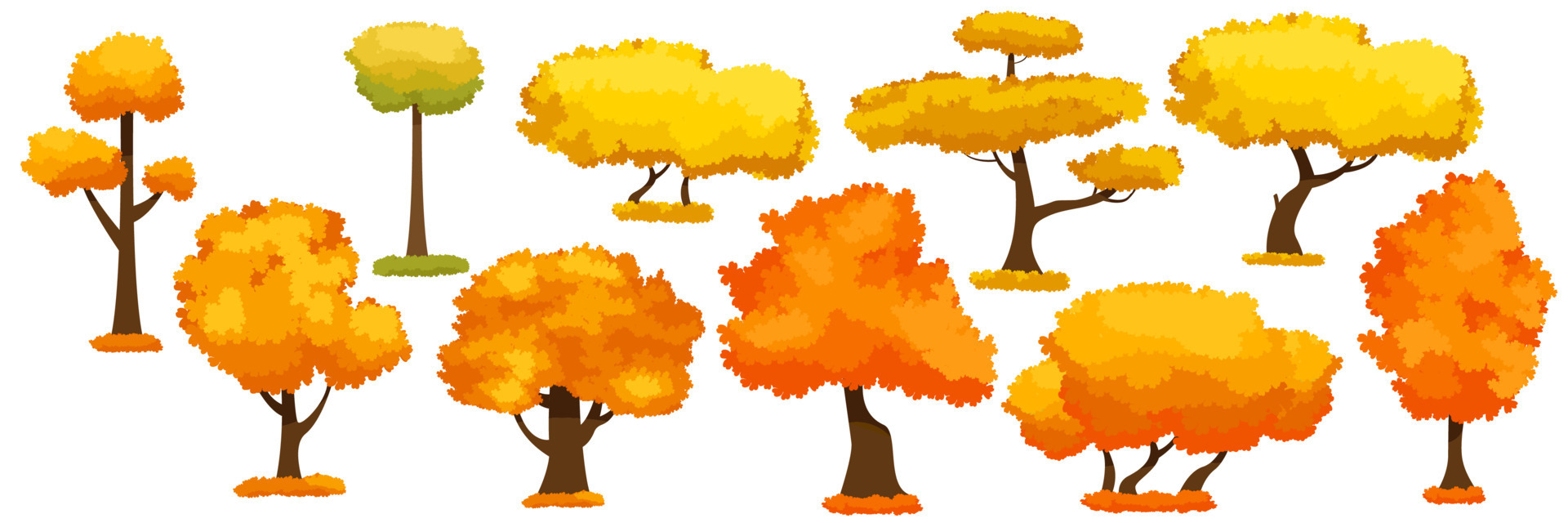 Collection Of Autumn Trees, Isolated On White Background. Simple ...