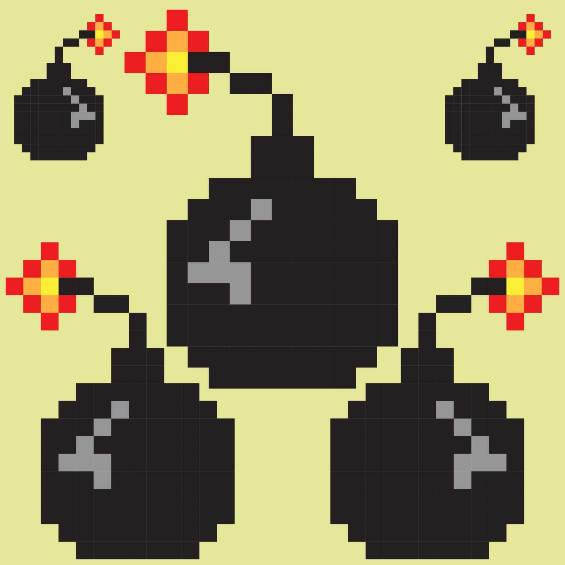 Pixel game icons vector, isolated bombs with fire. Graphics of retro gaming, flat style of ...