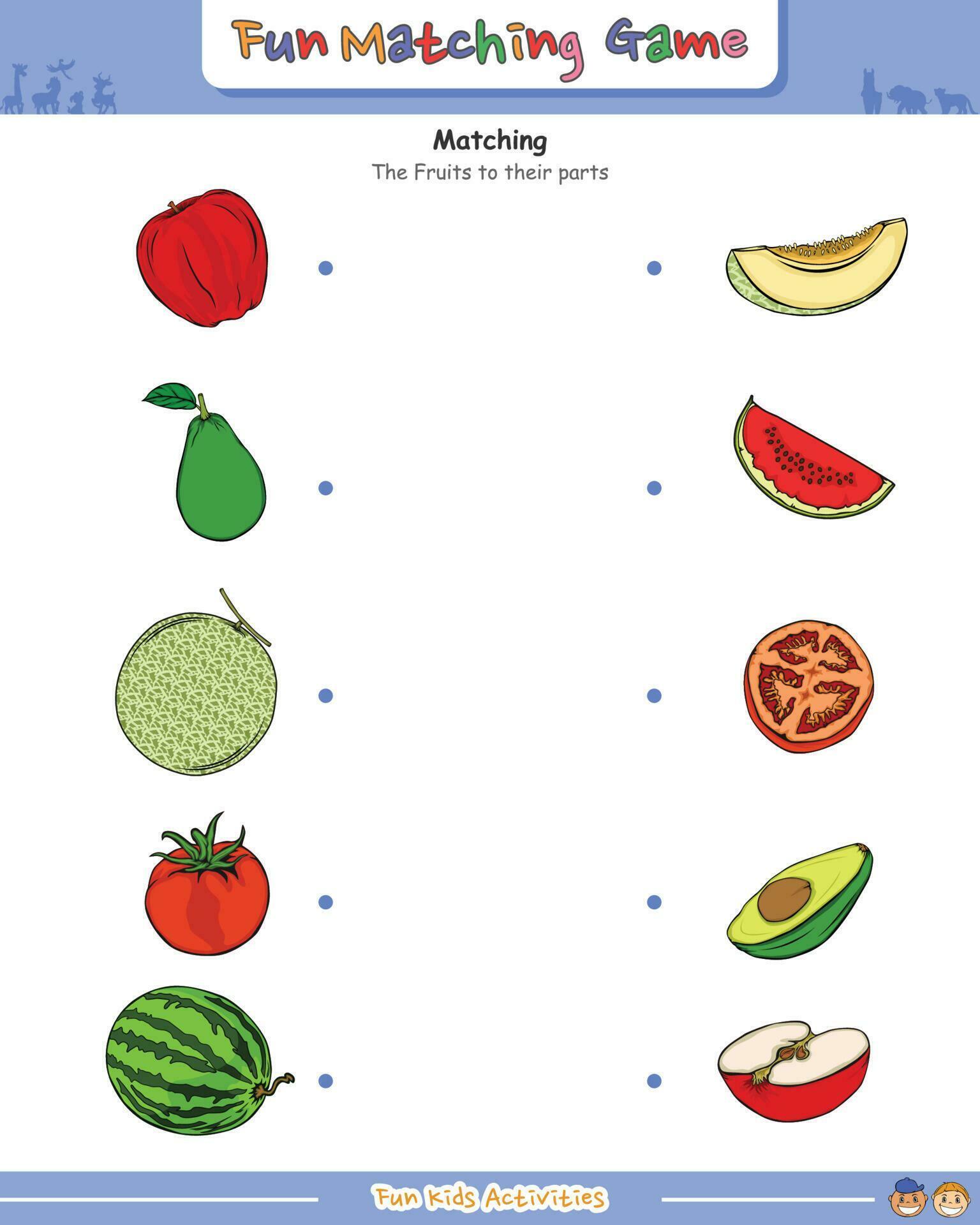 Fun Matching fruits for kids apple, avocado, muskmelon, tomato and ...