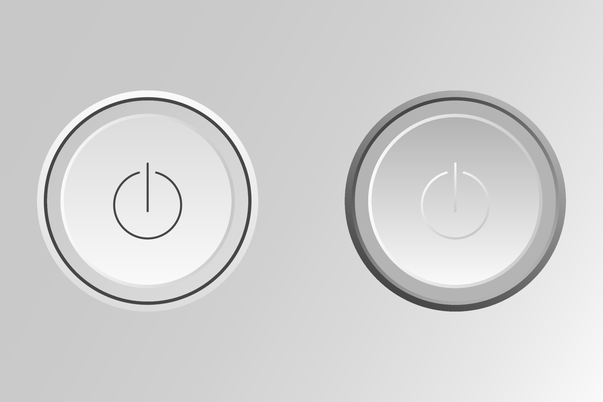 round and square power buttons on a white background. User interface elements in the style of ...