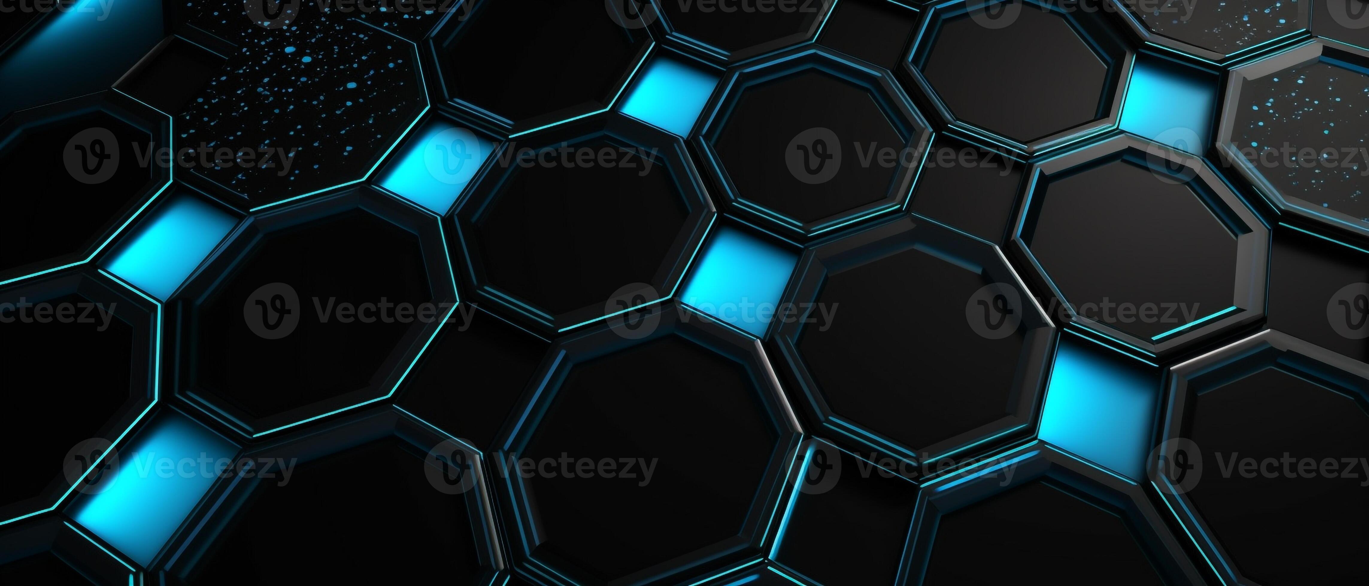 Futuristic black and blue hexagon background technology concept ...