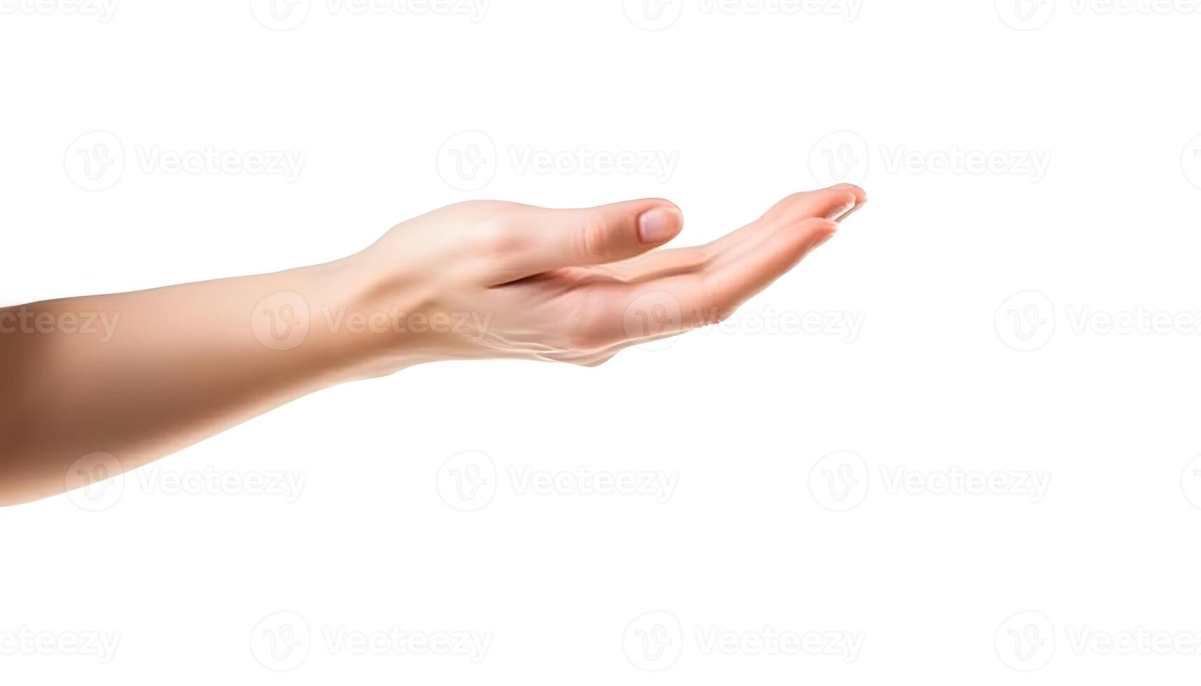 Woman open hand palm side up presenting or offering product presentation or concept marketing or ...