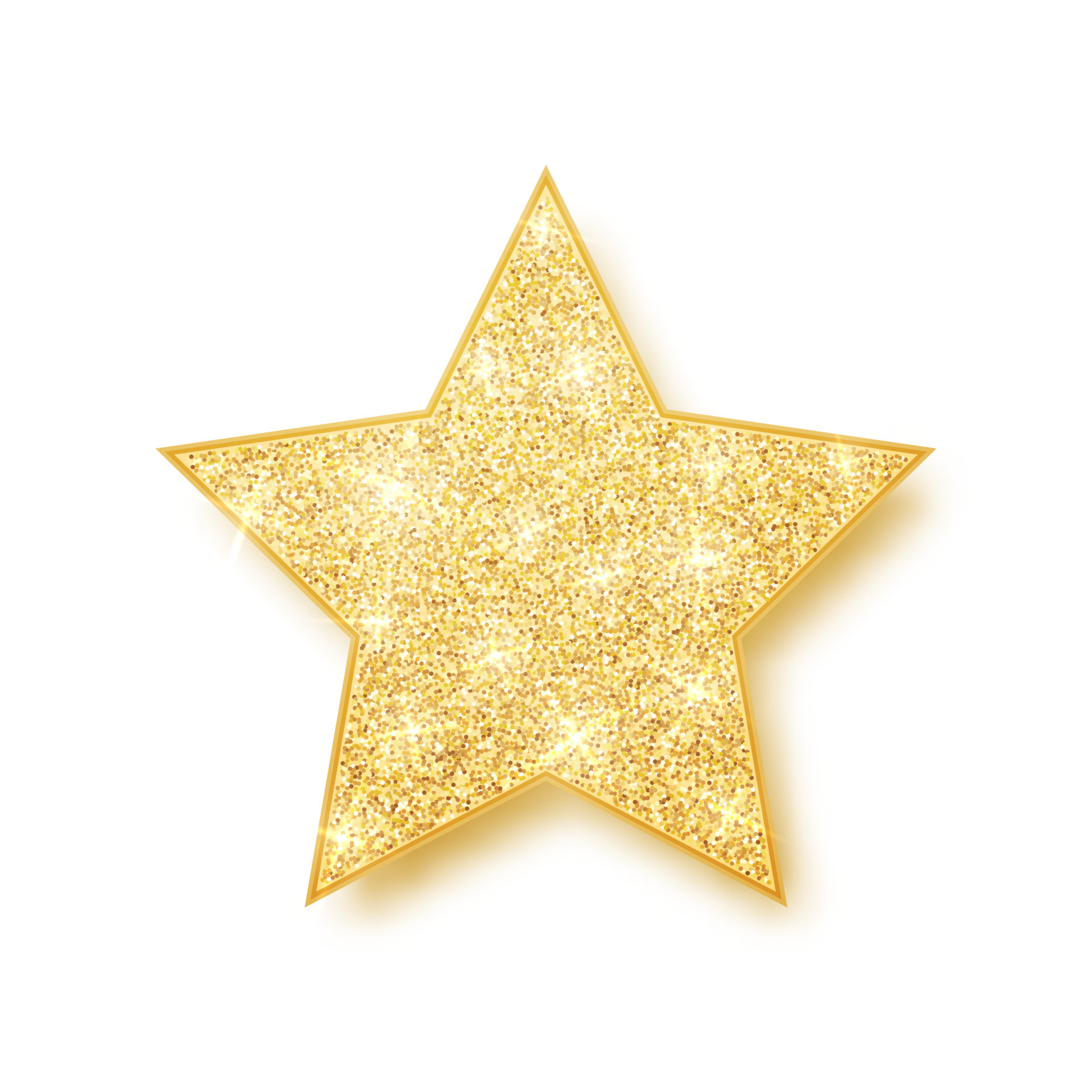 Gold shiny glitter glowing star with shadow isolated on white background. Vector illustration ...